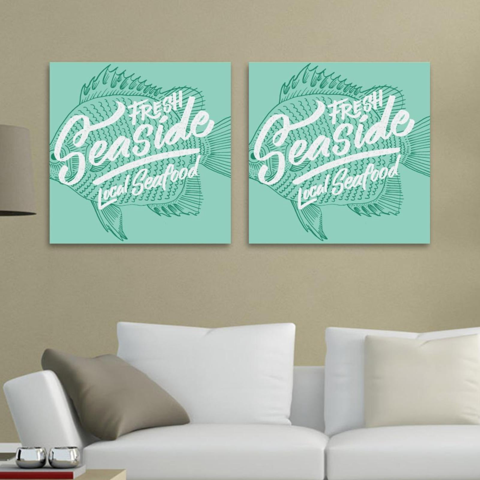 OWNSERIES Fresh Local Seafood Fish Design Pattern 2PC Canvas Wall Art ...
