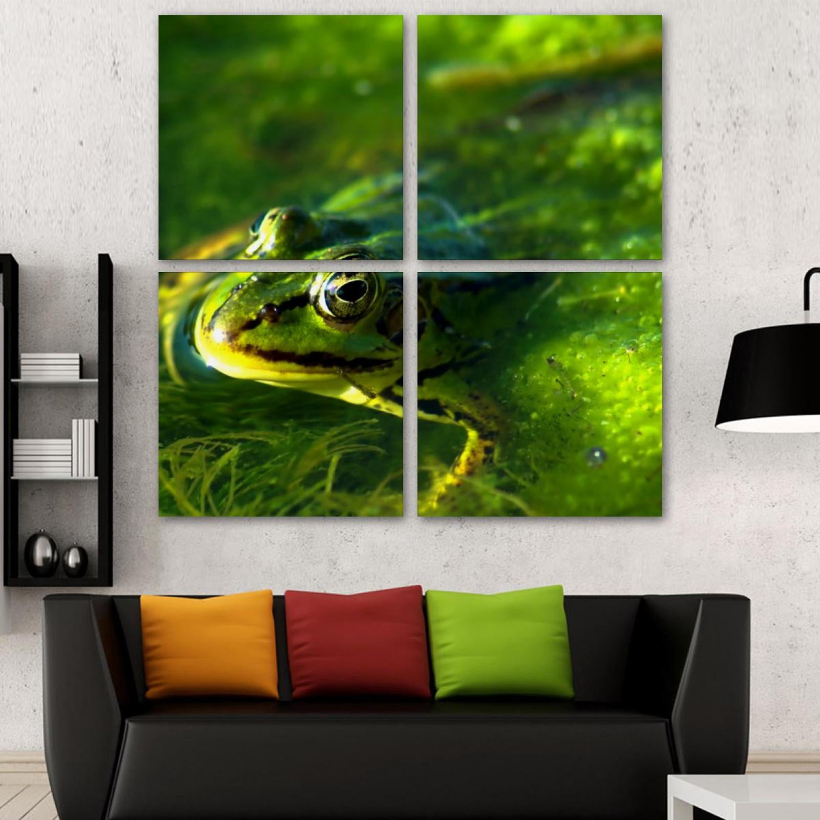 OWNSERIES Frog Swimming in Green Seaweed Pattern 4PC Frameless Canvas ...