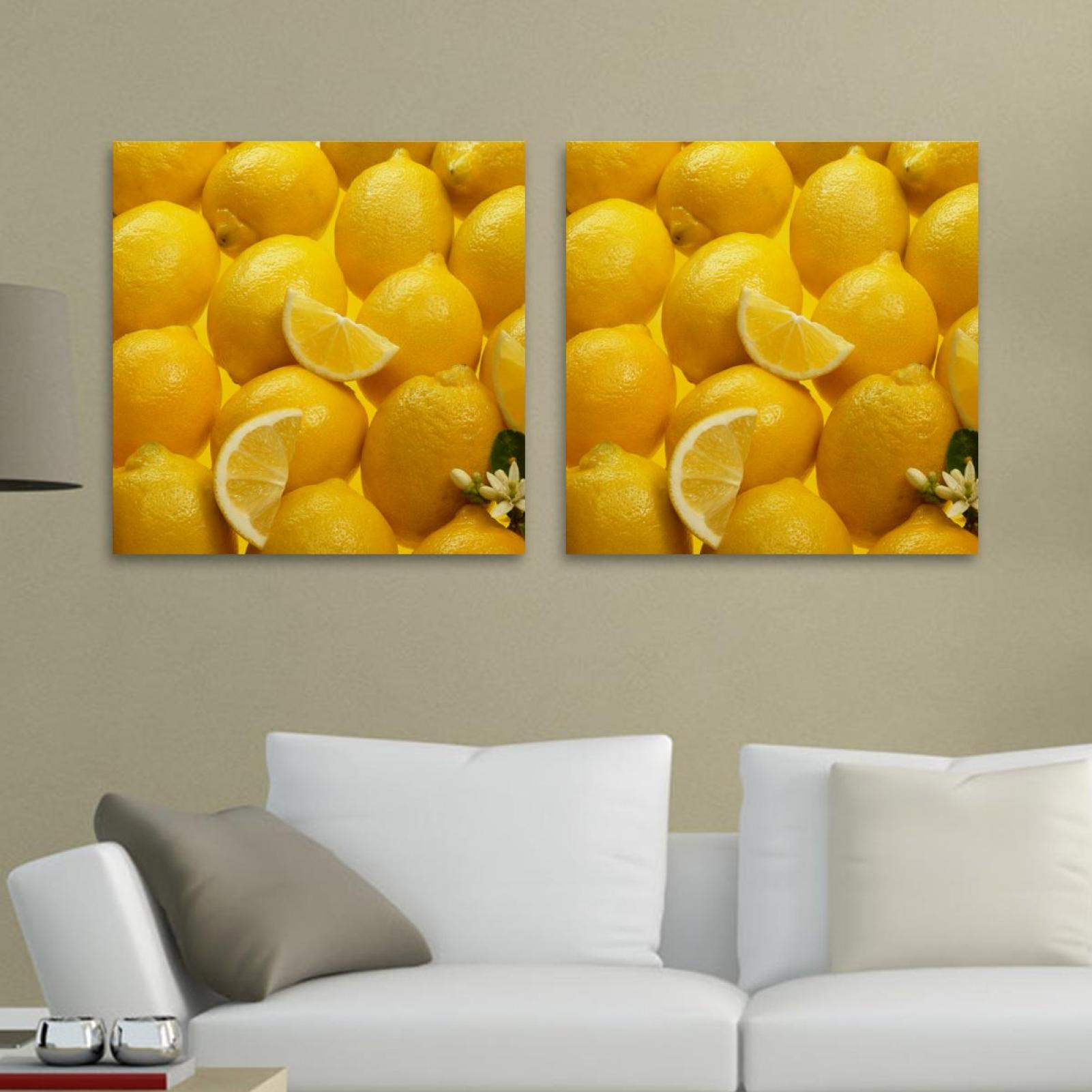 OWNSERIES Fruit Lemons Texture Yellow Pattern 2PC Canvas Wall Art Paintings for Living Room ...