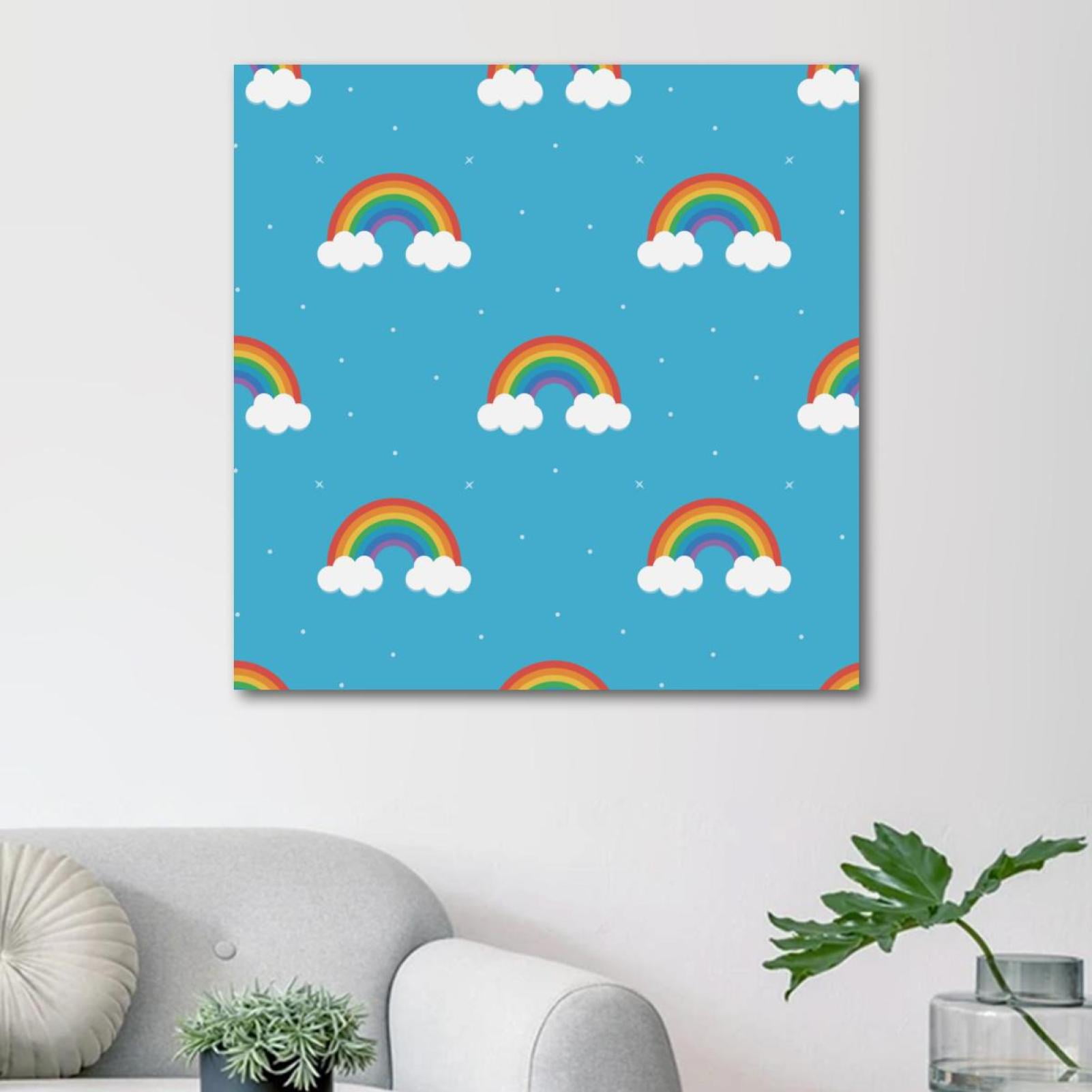 OWNSERIES Fun Colorful Rainbow Clouds Blue Background Pattern Canvas ...