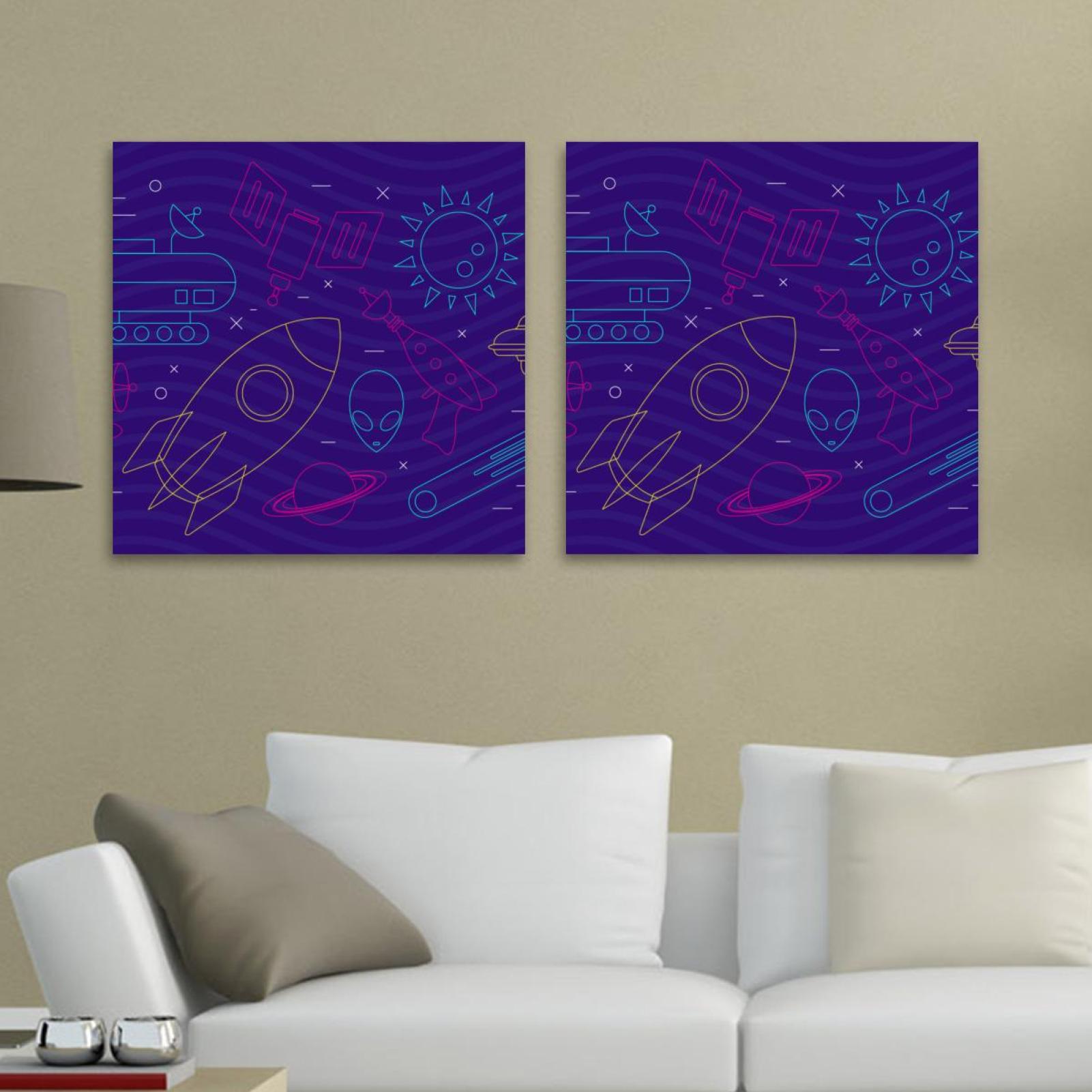 OWNSERIES Funky Space Icons Pattern 2PC Canvas Wall Art Paintings for ...