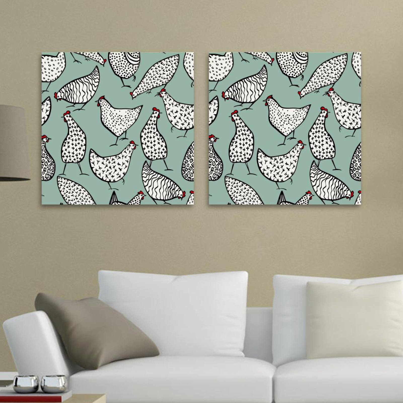 OWNSERIES Funny Animal Chicken Roster Pattern 2PC Canvas Wall Art ...