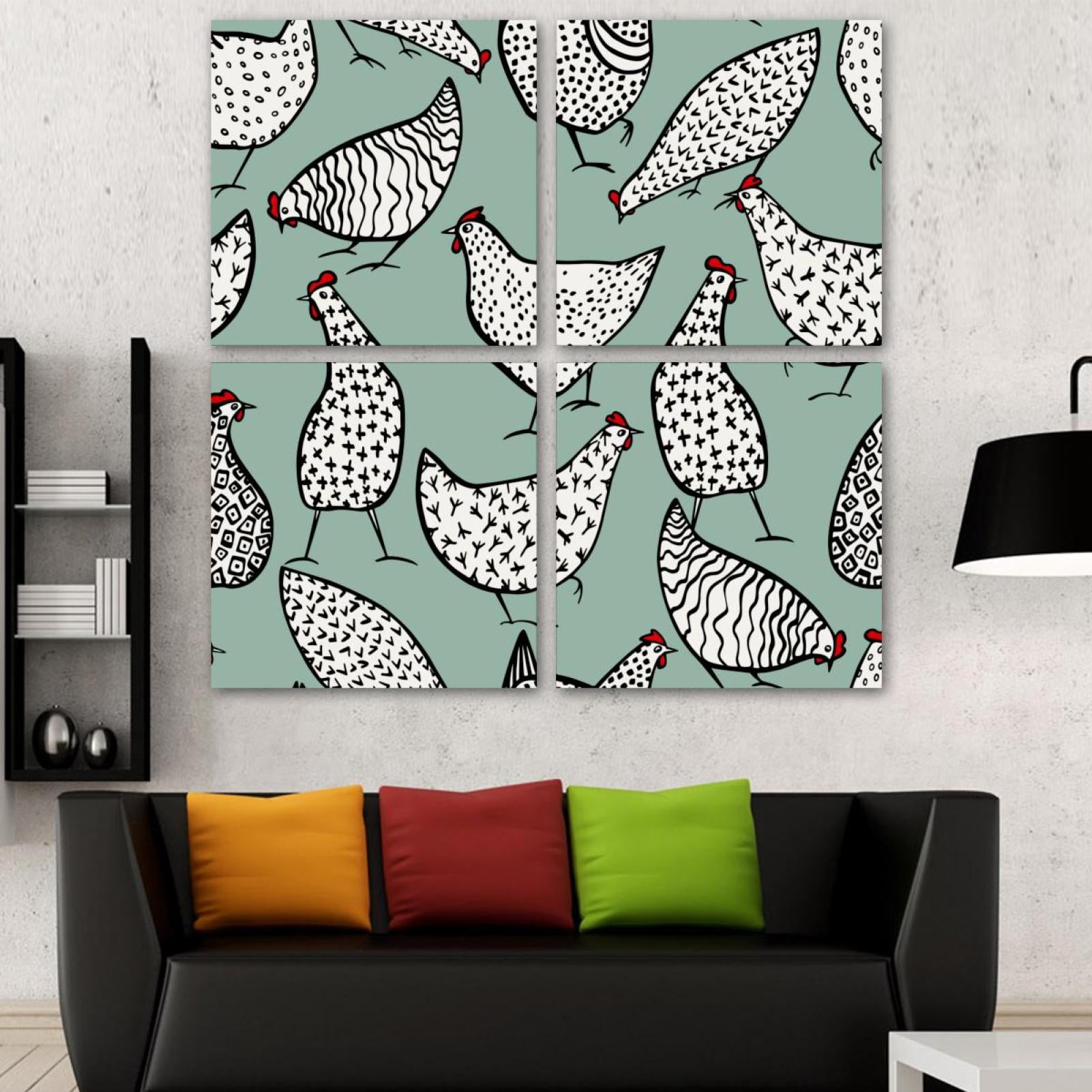 OWNSERIES Funny Animal Chicken Roster Pattern Pattern 4PC Frameless ...