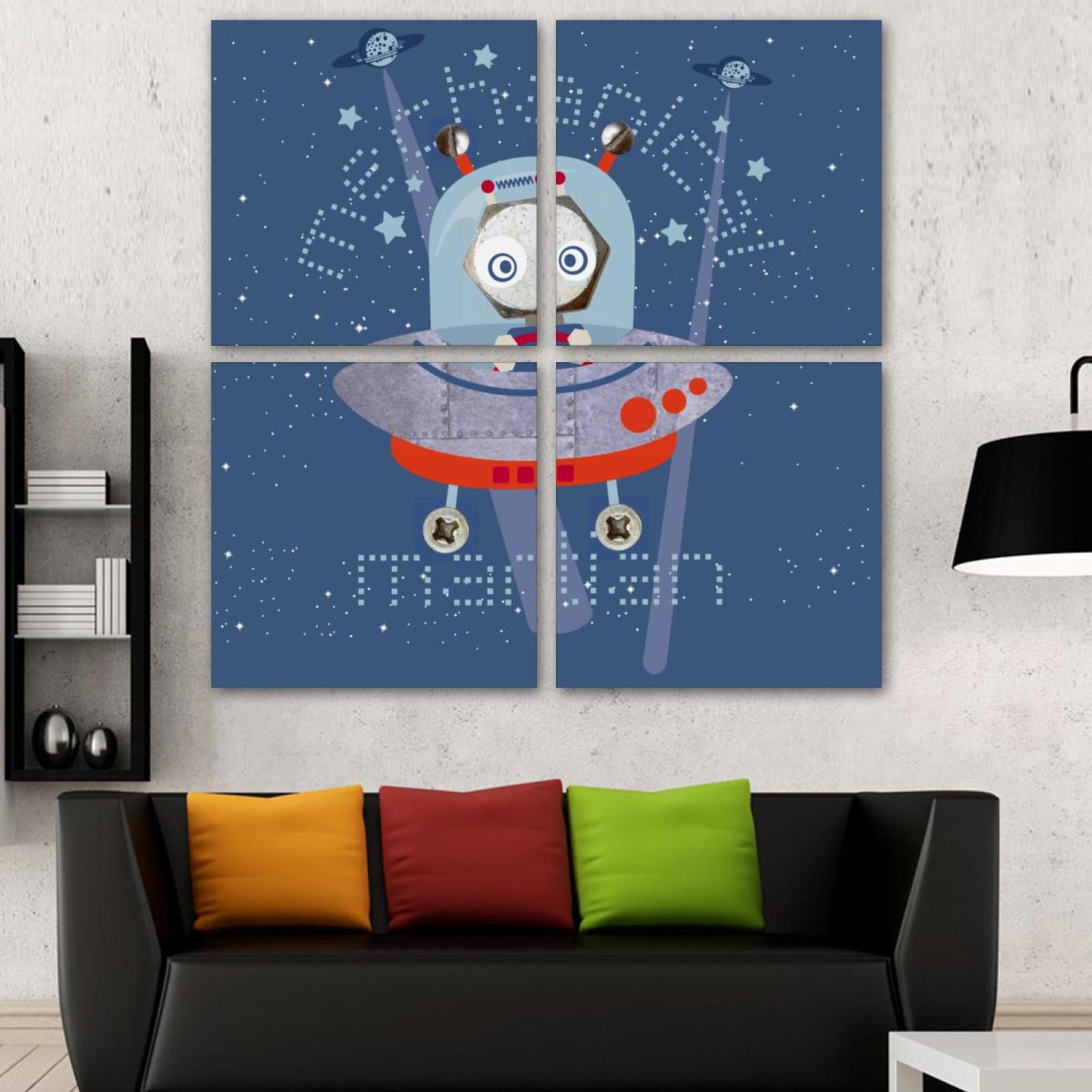 OWNSERIES Funny Cartoon Alien Astronaur Pattern 4PC Frameless Canvas ...