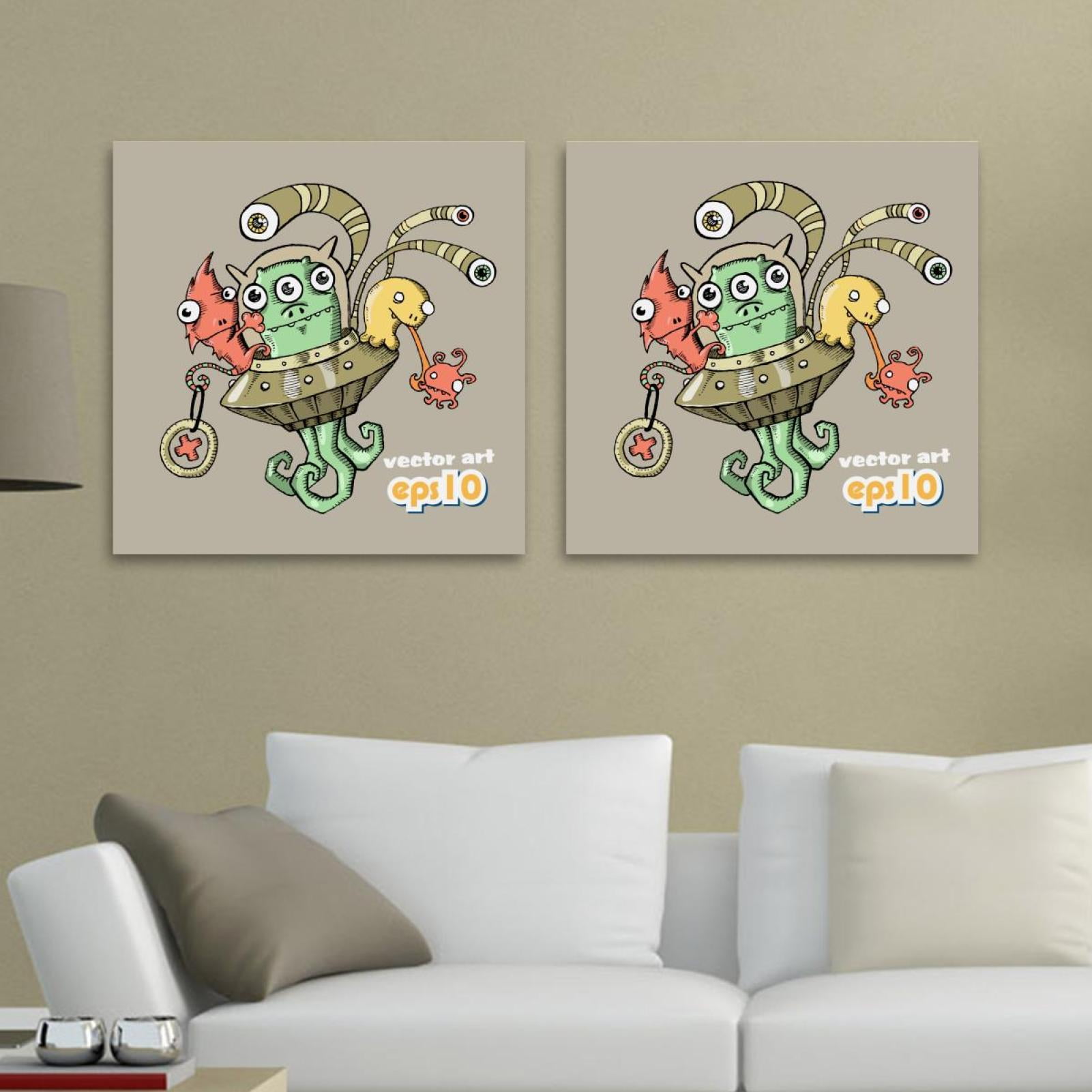 OWNSERIES Funny Cartoon Alien Monster Octopus Pattern 2PC Canvas Wall ...