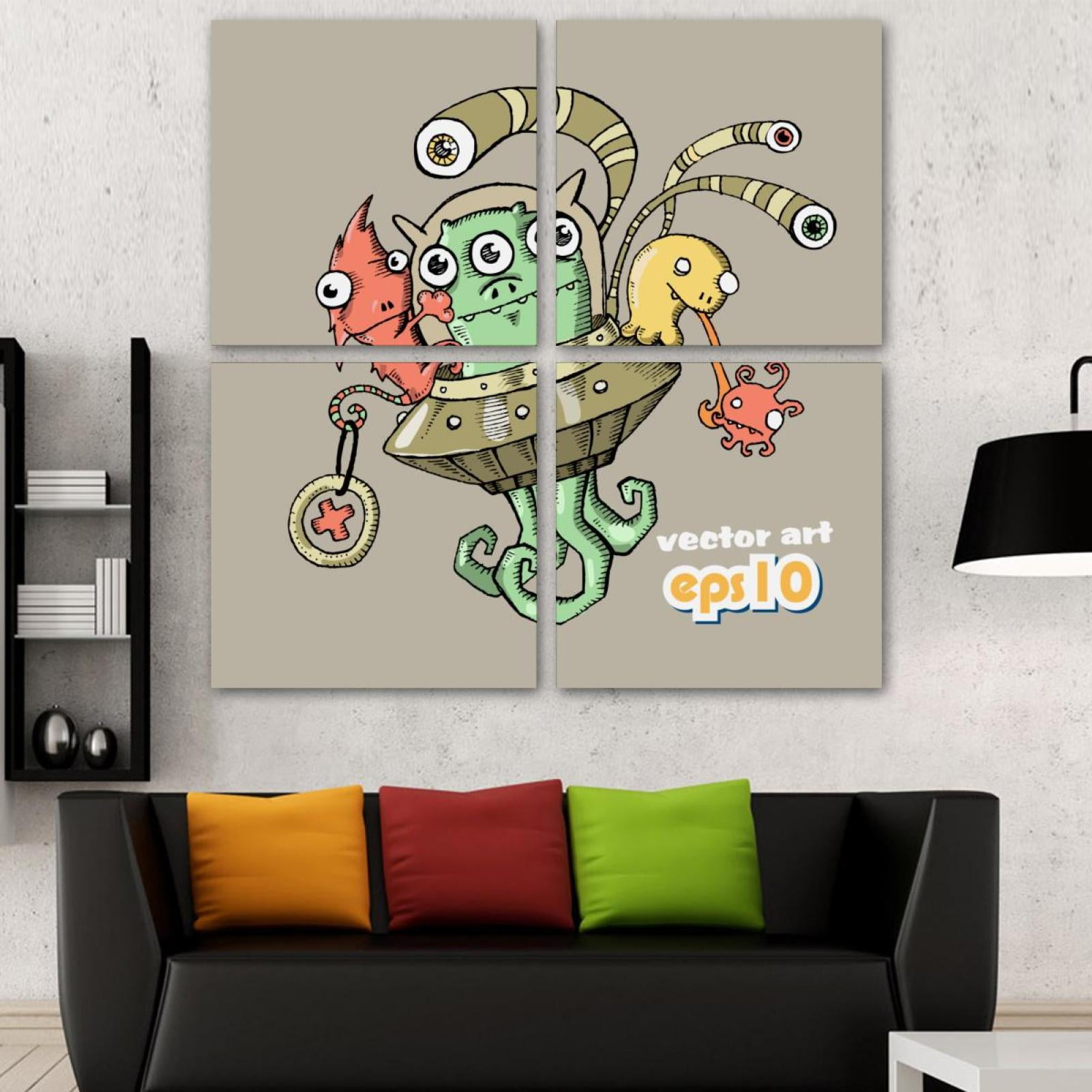 OWNSERIES Funny Cartoon Alien Monster Octopus Pattern 4PC Frameless ...