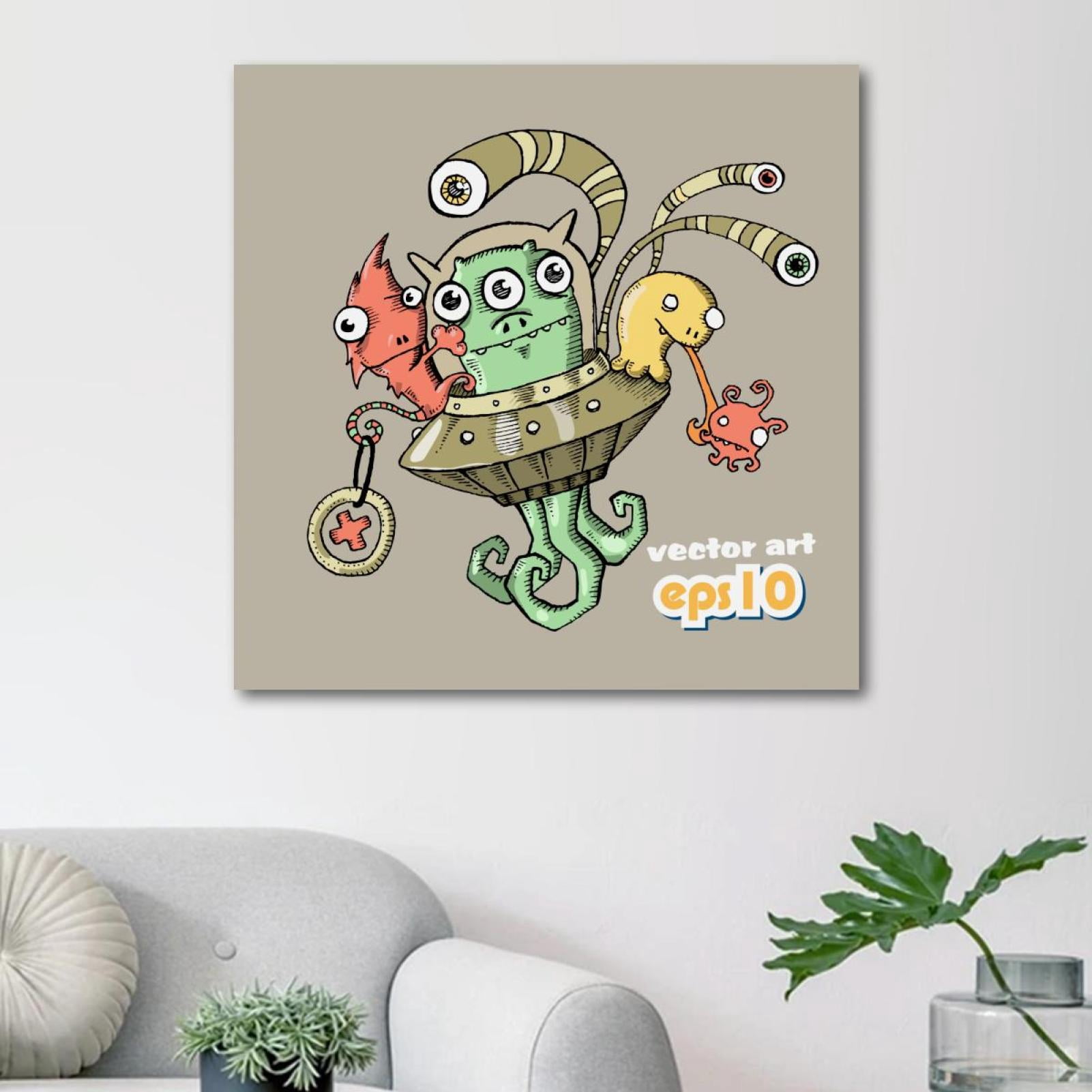 OWNSERIES Funny Cartoon Alien Monster Octopus Pattern Canvas Wall Art ...