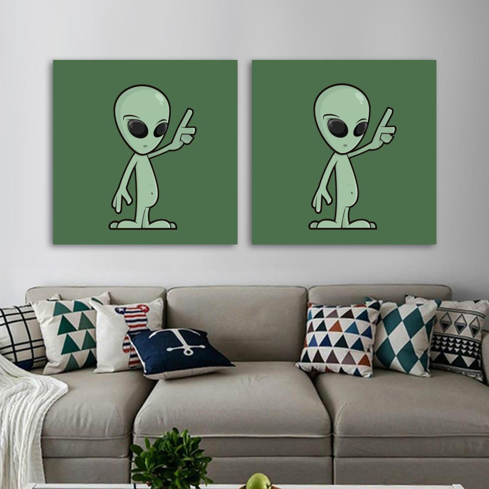OWNSERIES Funny Cartoon Alien Pattern 2PC Canvas Wall Art Paintings for ...