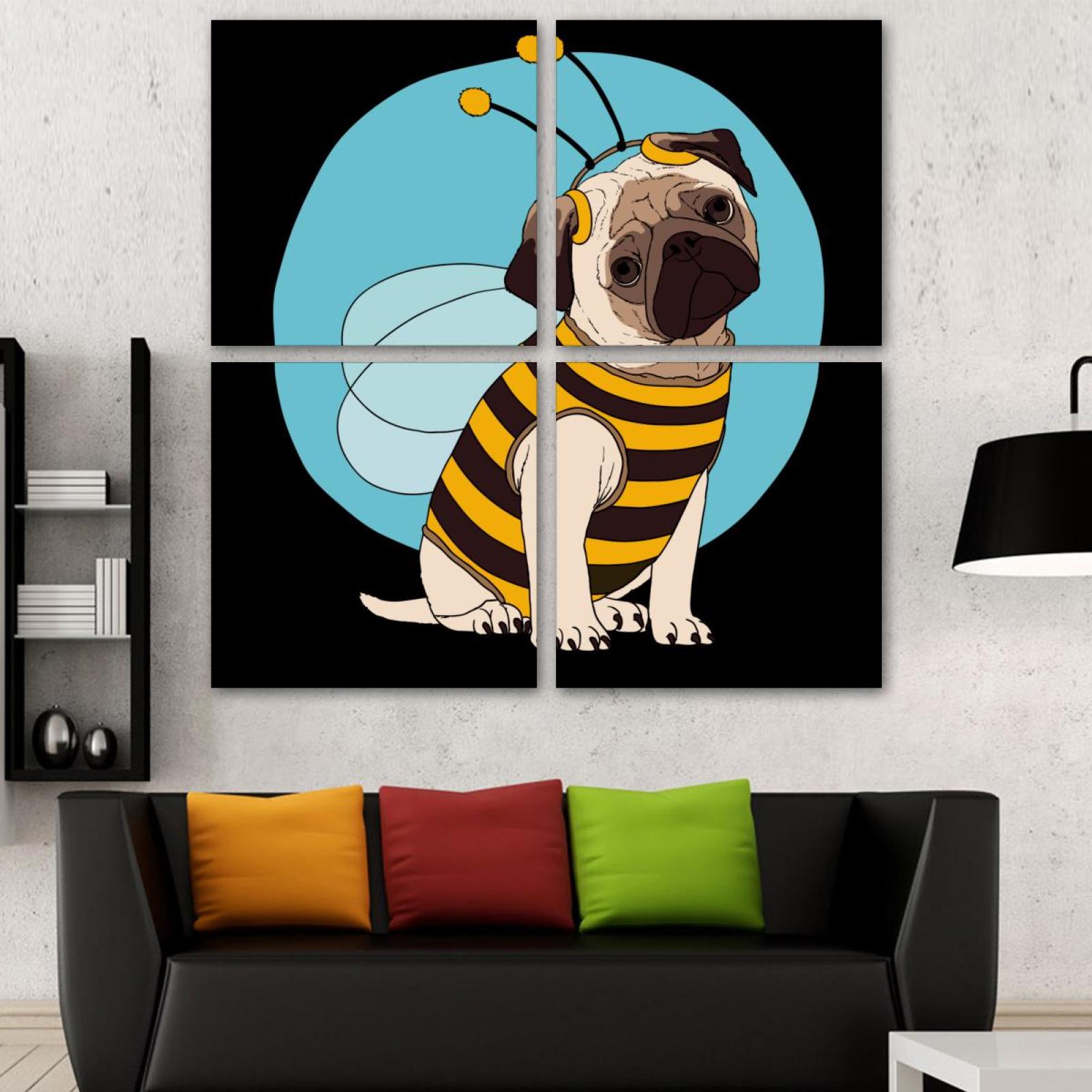 OWNSERIES Funny Pug Puppy Dog Bee Pattern 4PC Frameless Canvas Wall Art ...