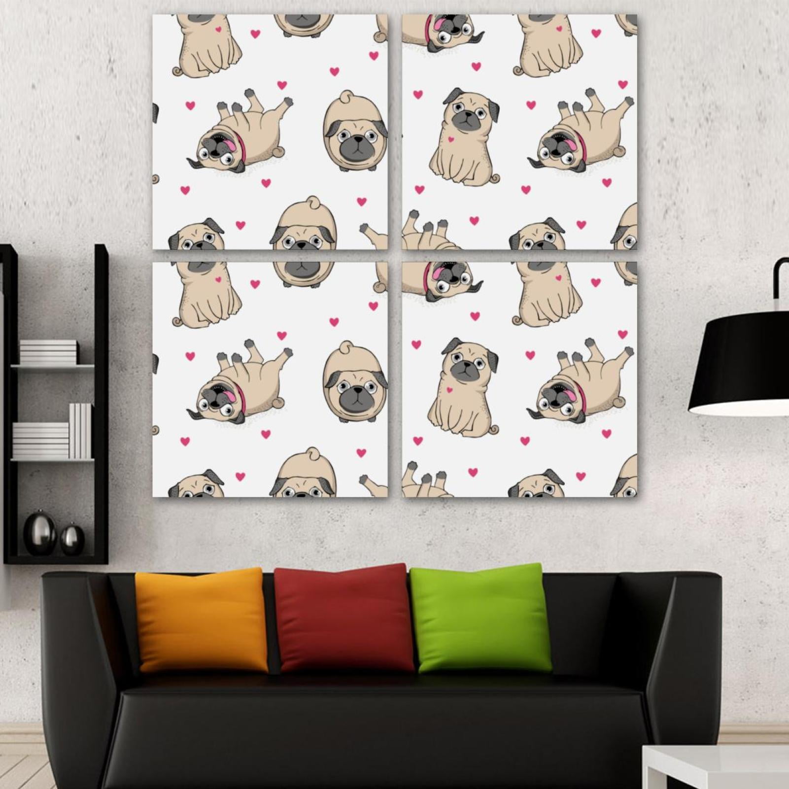 OWNSERIES Funny Pug Puppy Dog Heart Pattern Pattern 4PC Frameless ...