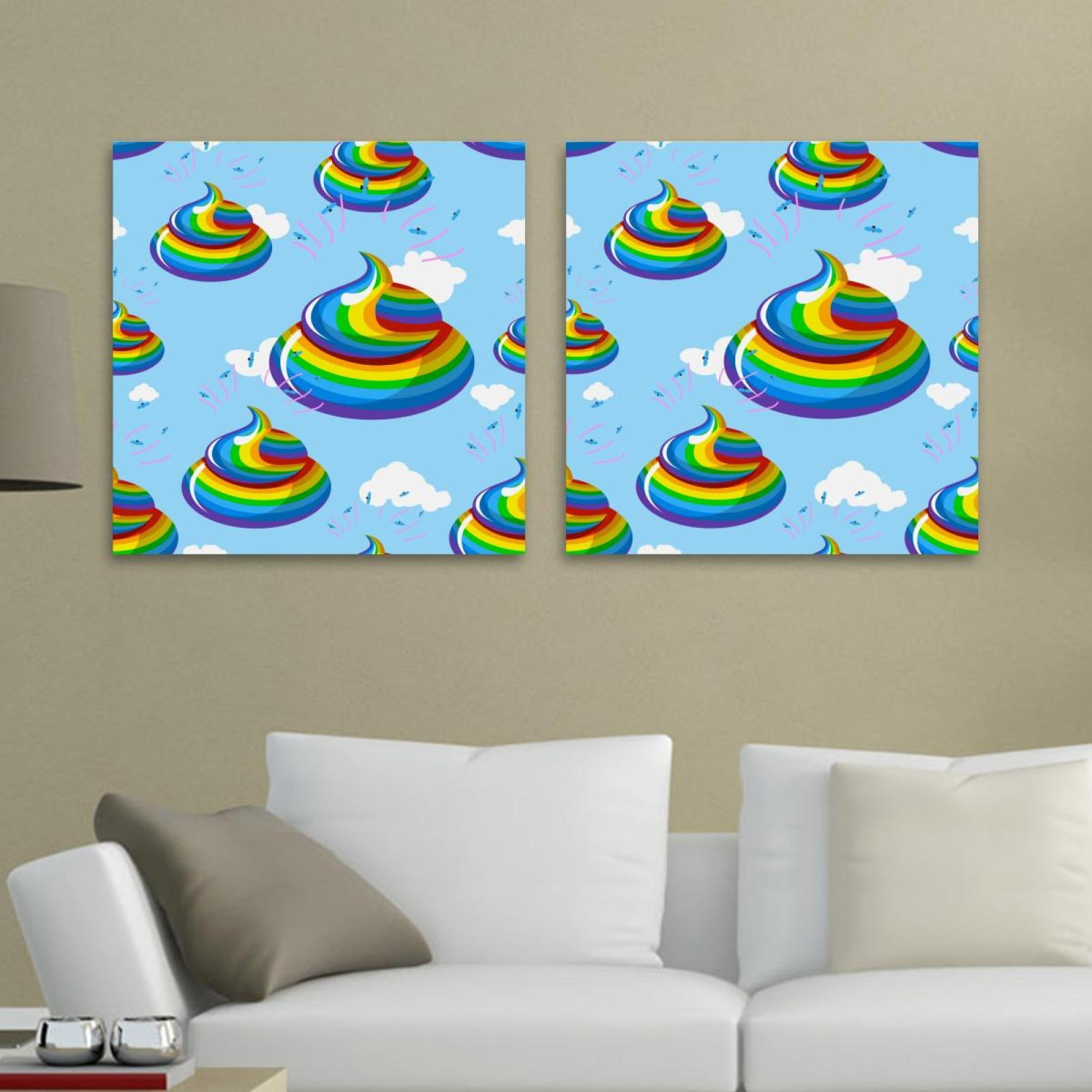 OWNSERIES Funny Rainbow Poop Blue Pattern 2PC Canvas Wall Art Paintings ...
