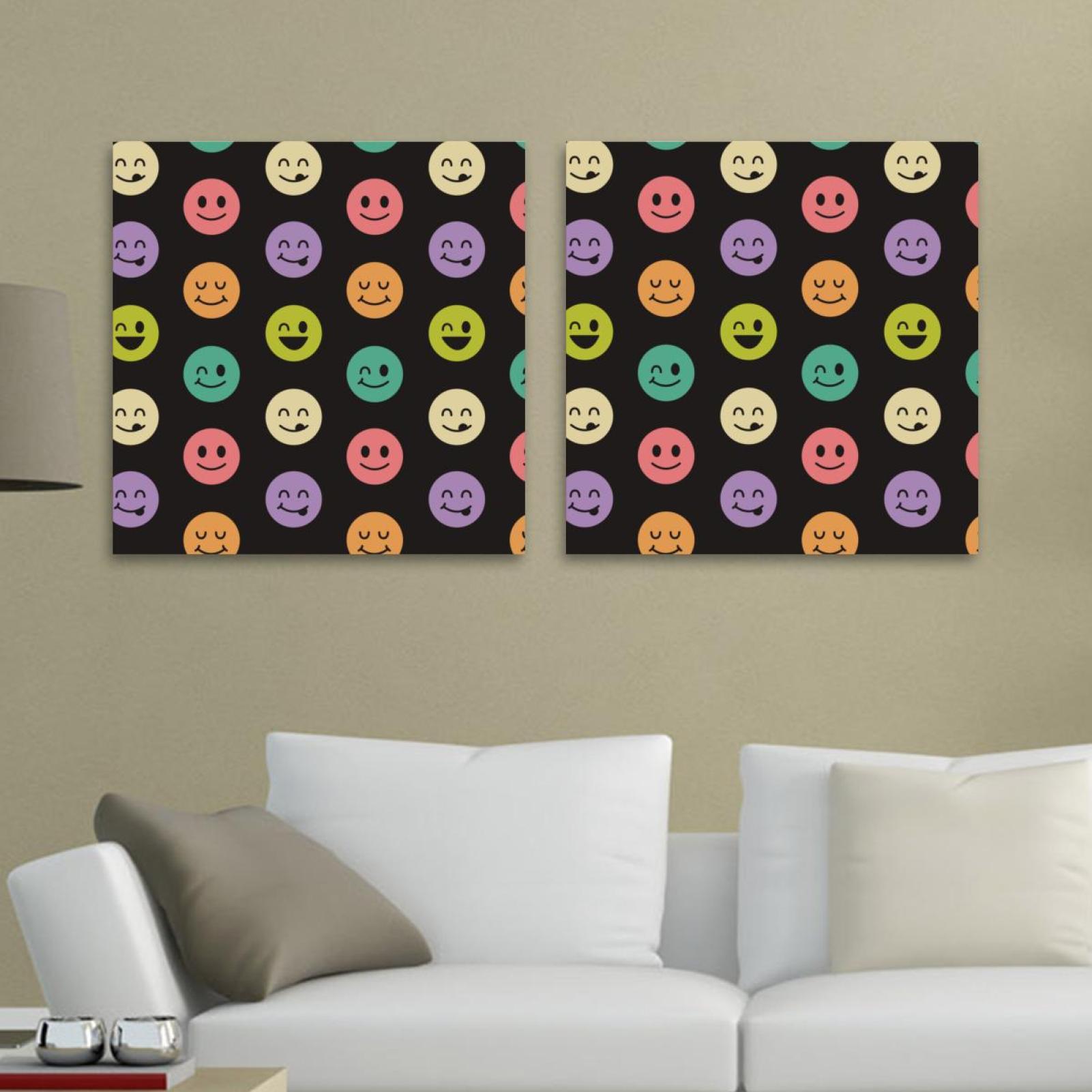 OWNSERIES Funny Smiling Faces Emoticon Pattern 2PC Canvas Wall Art ...