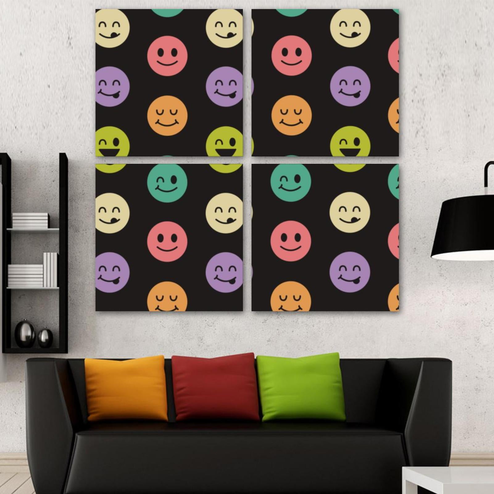 OWNSERIES Funny Smiling Faces Emoticon Pattern 4PC Frameless Canvas ...