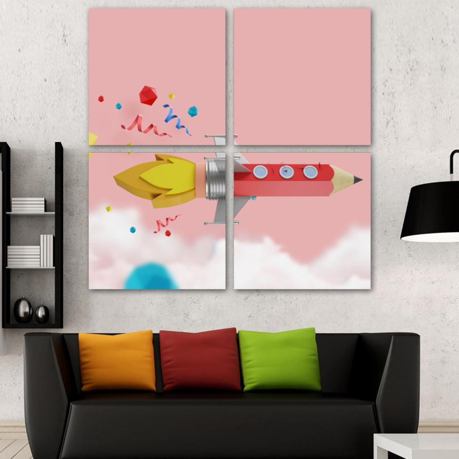 OWNSERIES Funny Spaceship Pencil Rocket Pattern 4PC Frameless Canvas ...