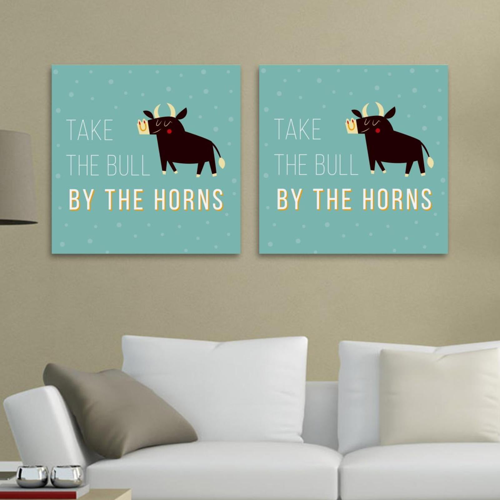 OWNSERIES Funny Take the Bull by the Horns Pattern 2PC Canvas Wall Art ...