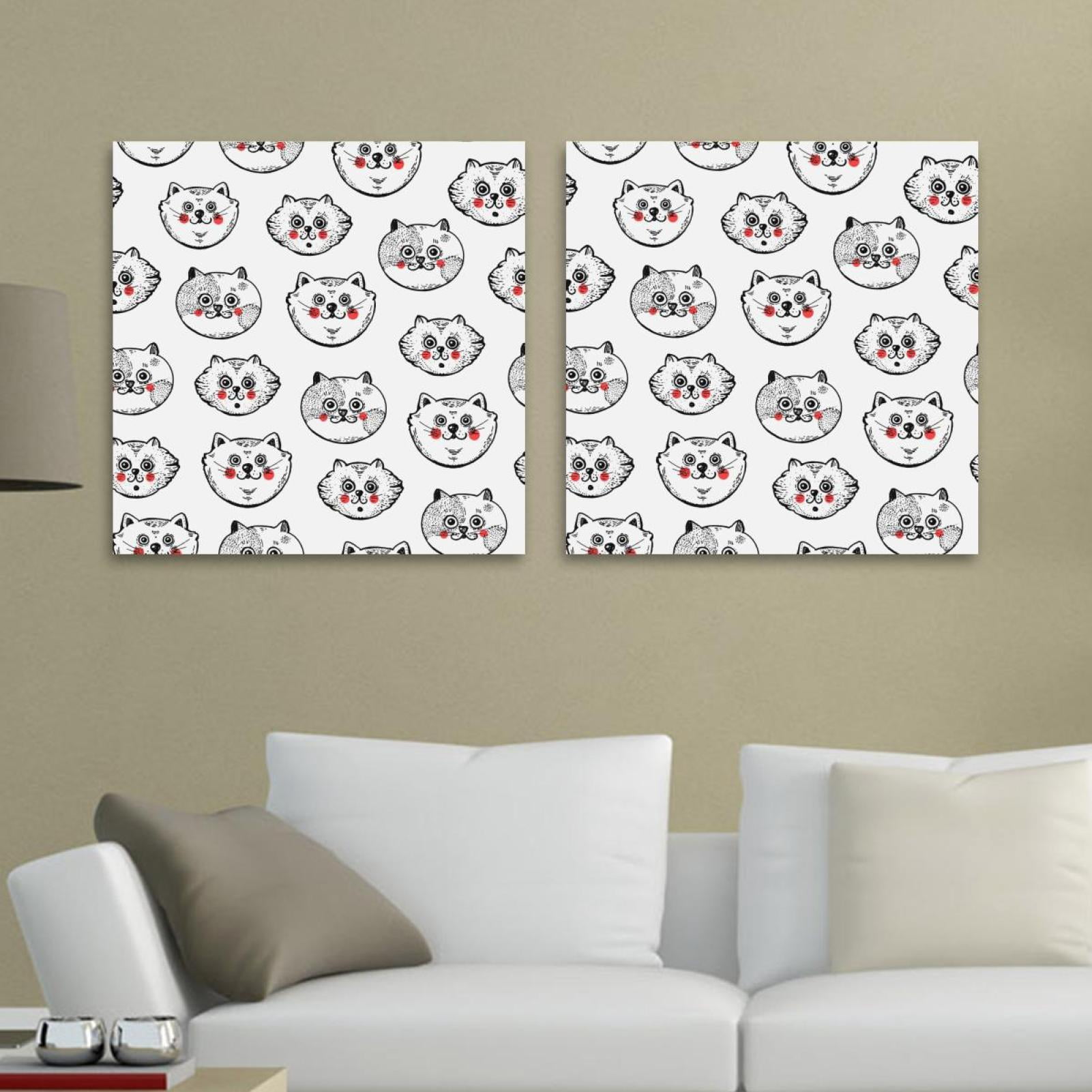 OWNSERIES Funny White Fat Cats Face Pattern 2PC Canvas Wall Art ...