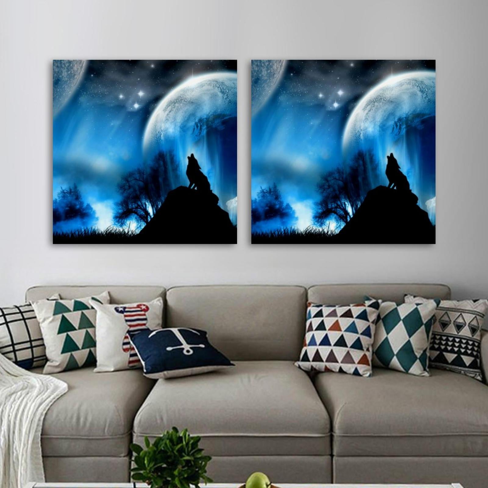 OWNSERIES Galaxy Sky Wolf Pattern 2PC Canvas Wall Art Paintings for ...