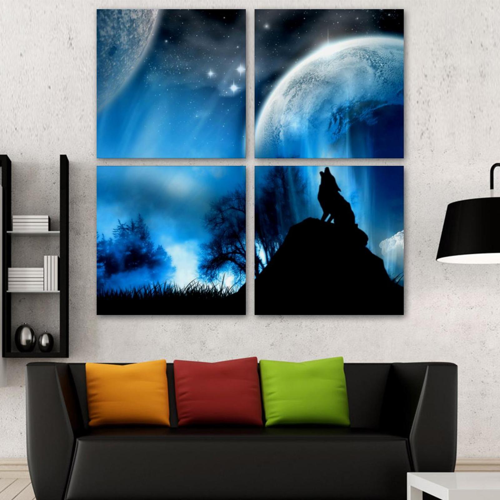 OWNSERIES Galaxy Sky Wolf Pattern 4PC Frameless Canvas Wall Art ...