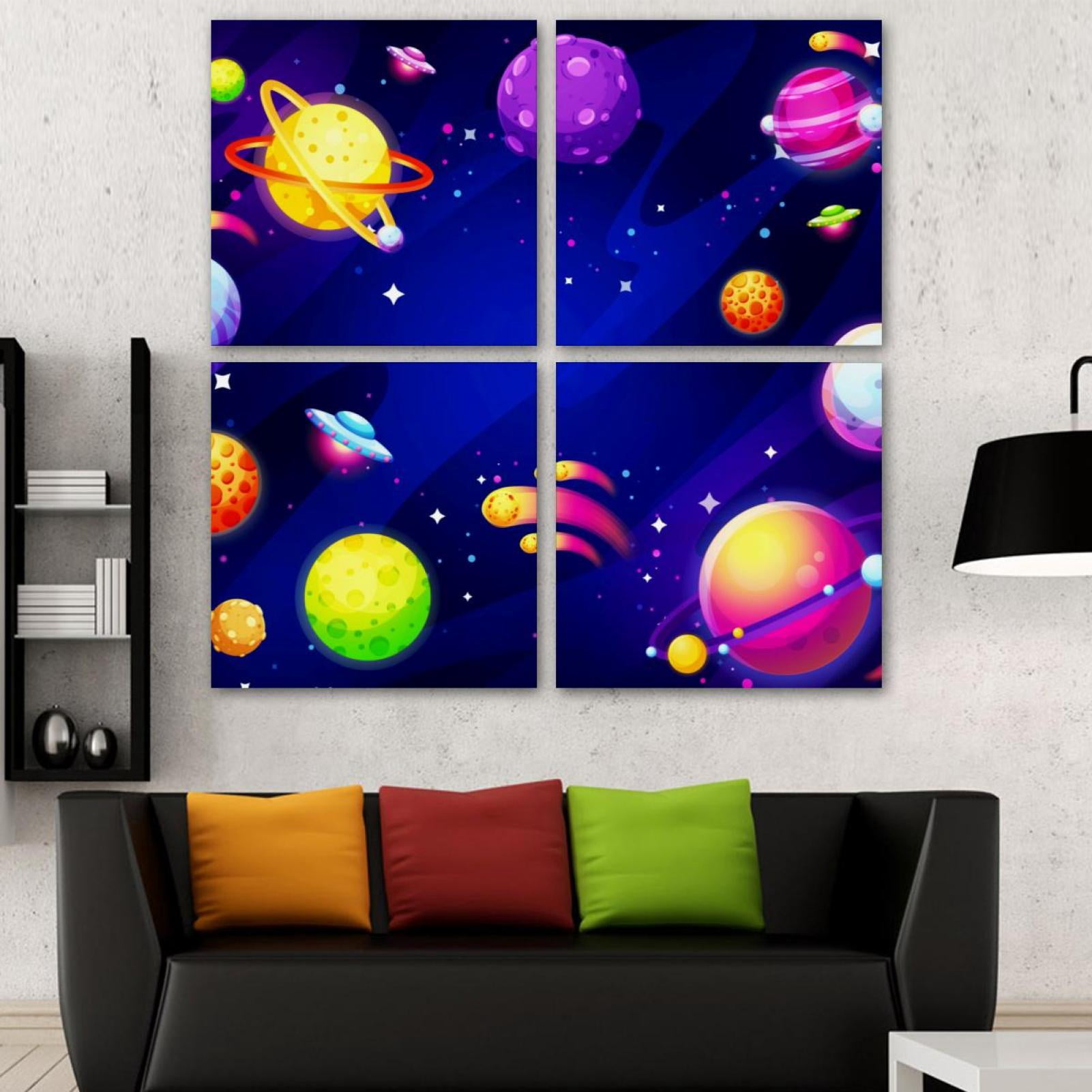OWNSERIES Galaxy Space Planet Pattern 4PC Frameless Canvas Wall Art ...