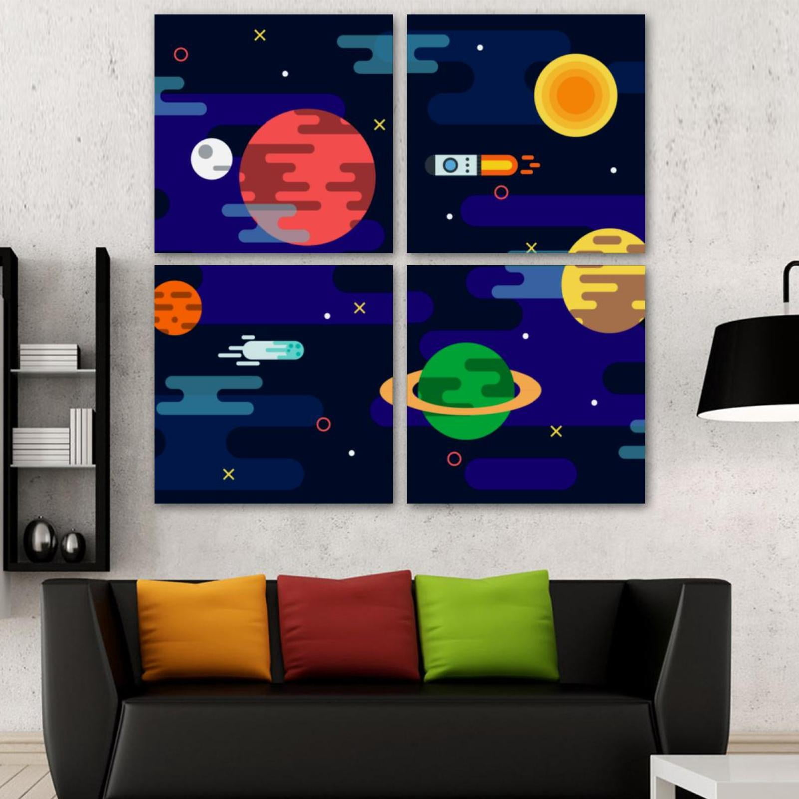 OWNSERIES Galaxy Space Rocket Planets Pattern 4PC Frameless Canvas Wall ...