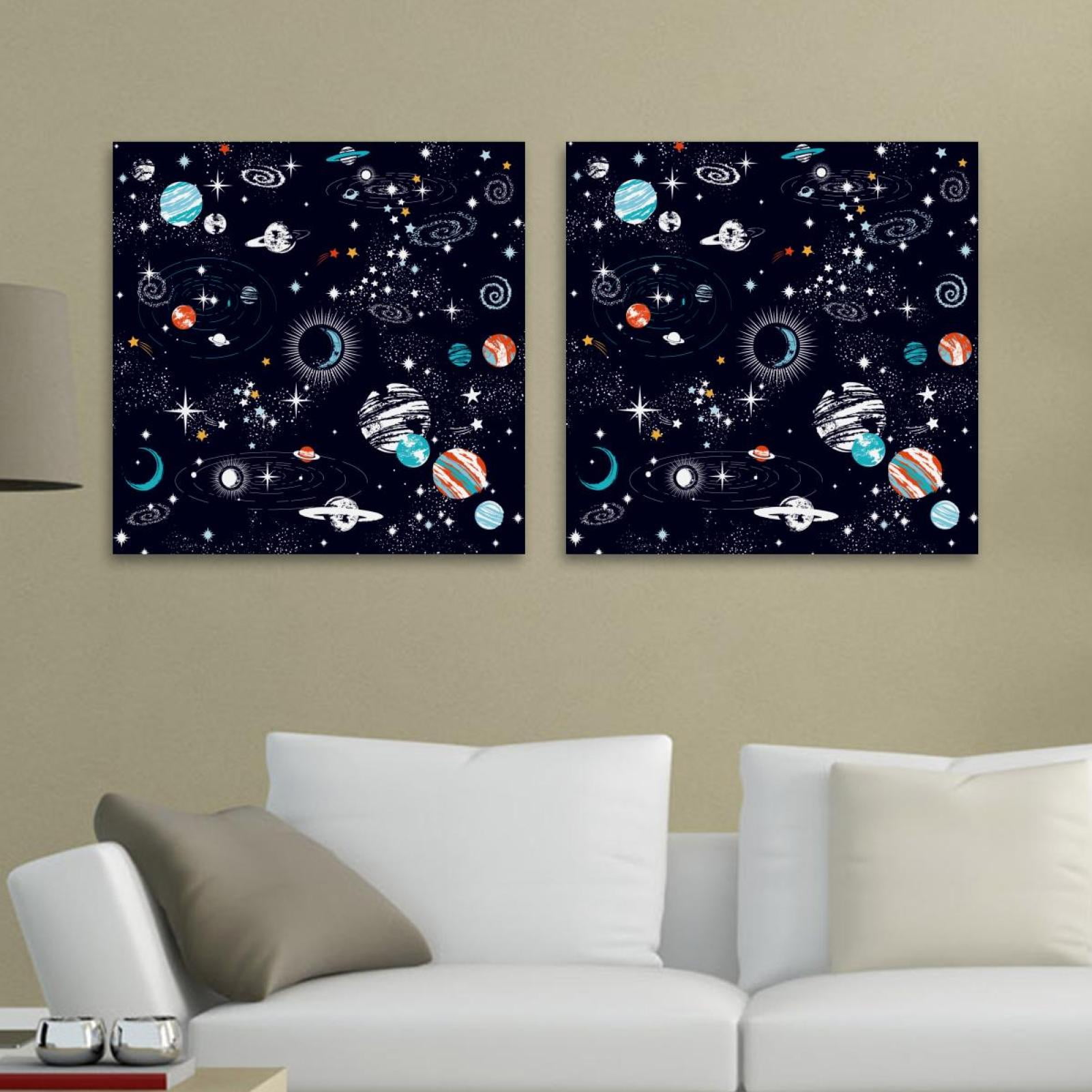 OWNSERIES Galaxy Space Stars Planets with Rockets Pattern 2PC Canvas ...