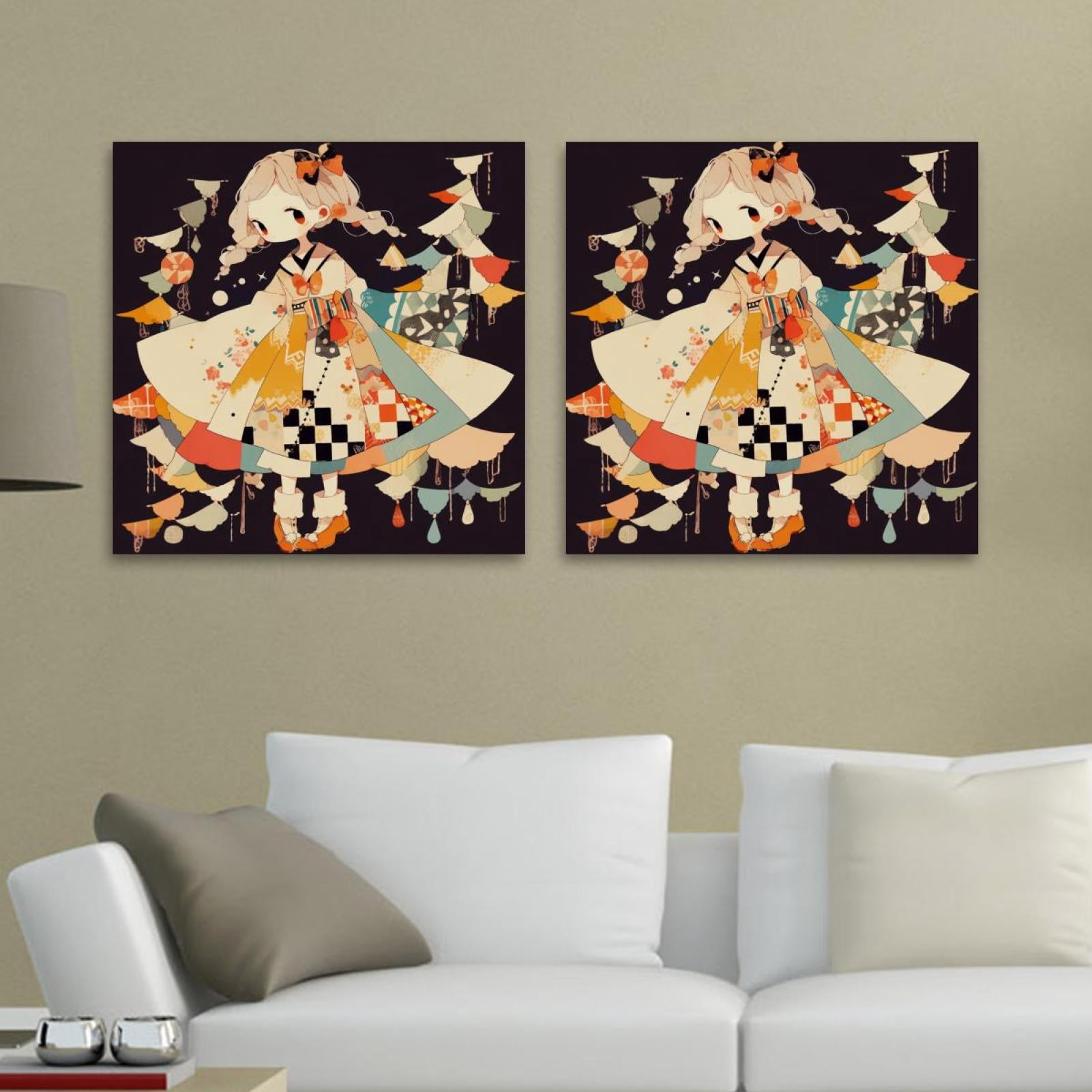 OWNSERIES Geometric Illustration Girl Pattern 2PC Canvas Wall Art ...