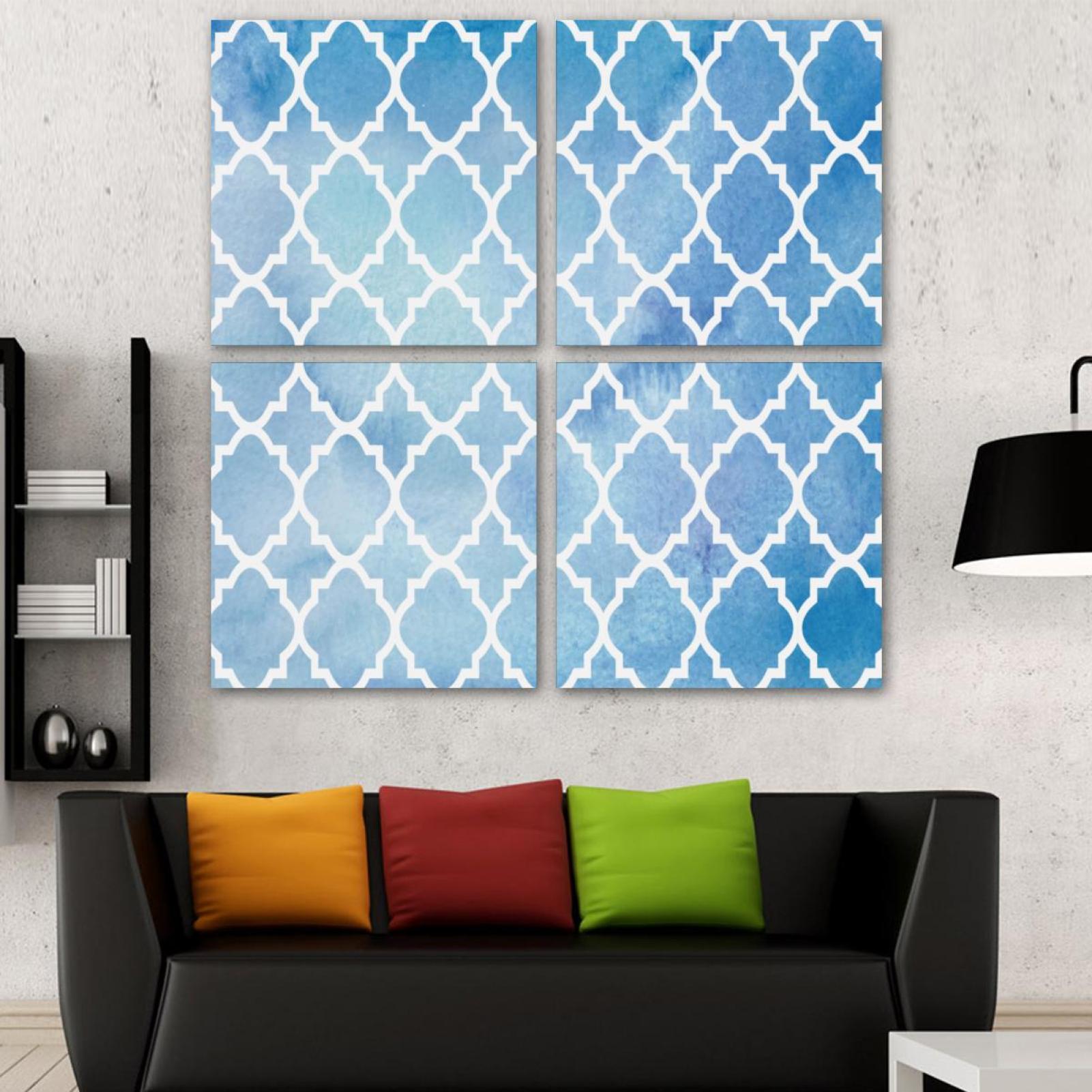 OWNSERIES Geometric Mosaic Pattern Blue Pattern 4PC Frameless Canvas ...