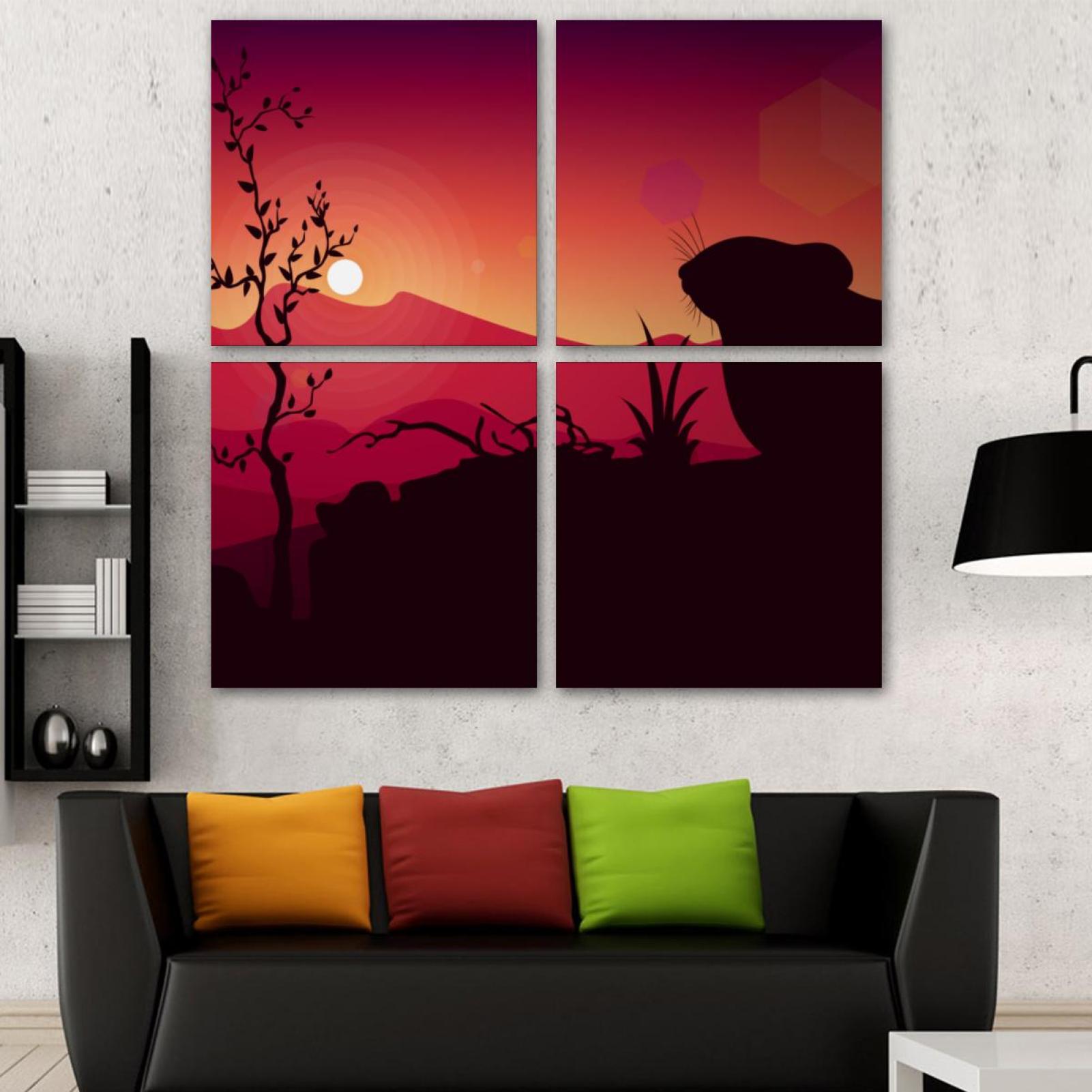 OWNSERIES Gerbil Silhouette Sunset Pattern 4PC Frameless Canvas Wall ...
