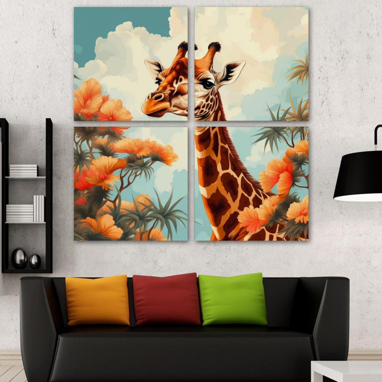 OWNSERIES Giraffe Pattern Pattern 4PC Frameless Canvas Wall Art ...