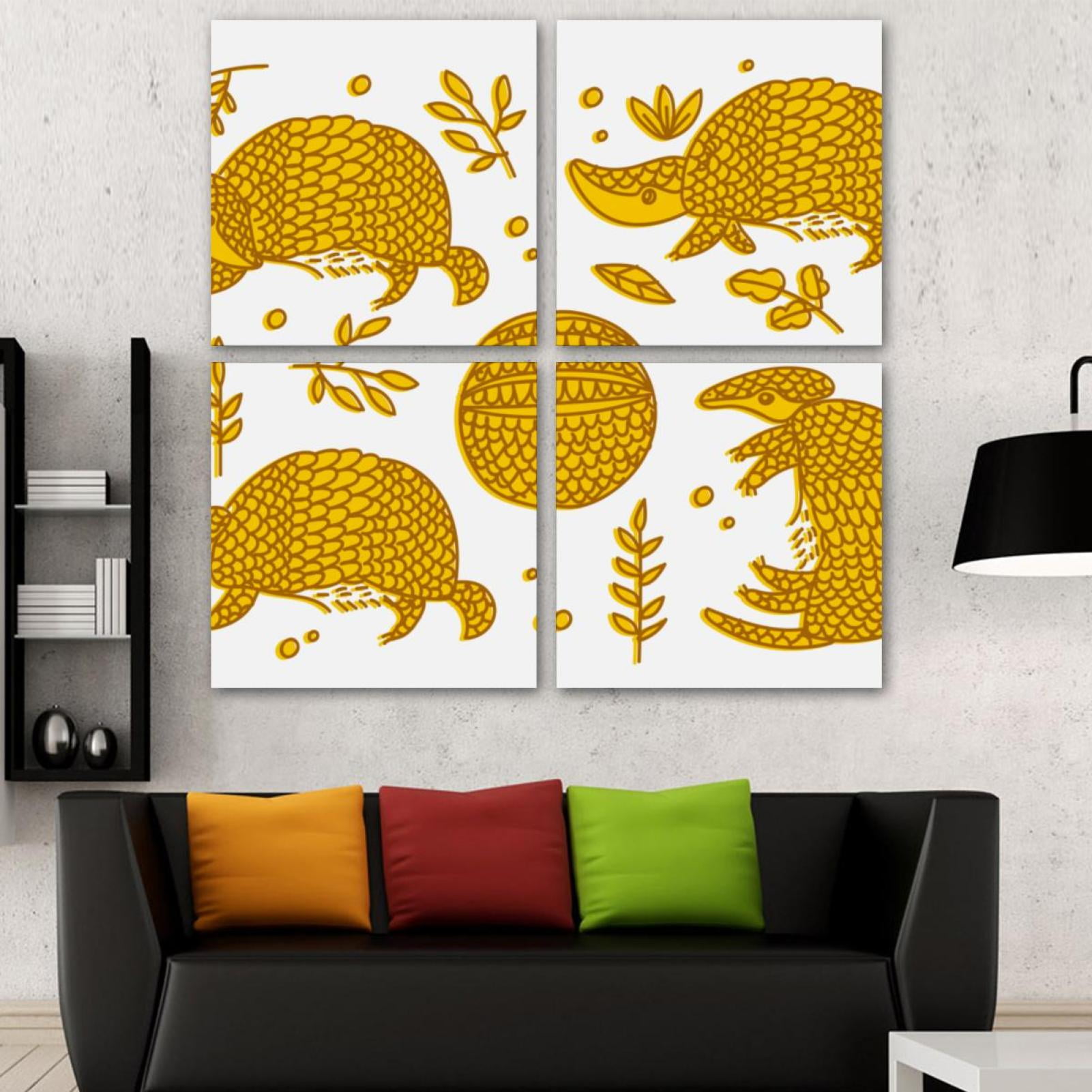 OWNSERIES Golden Armadillo Animals Sketch Pattern 4PC Frameless Canvas Wall Art Paintings for ...