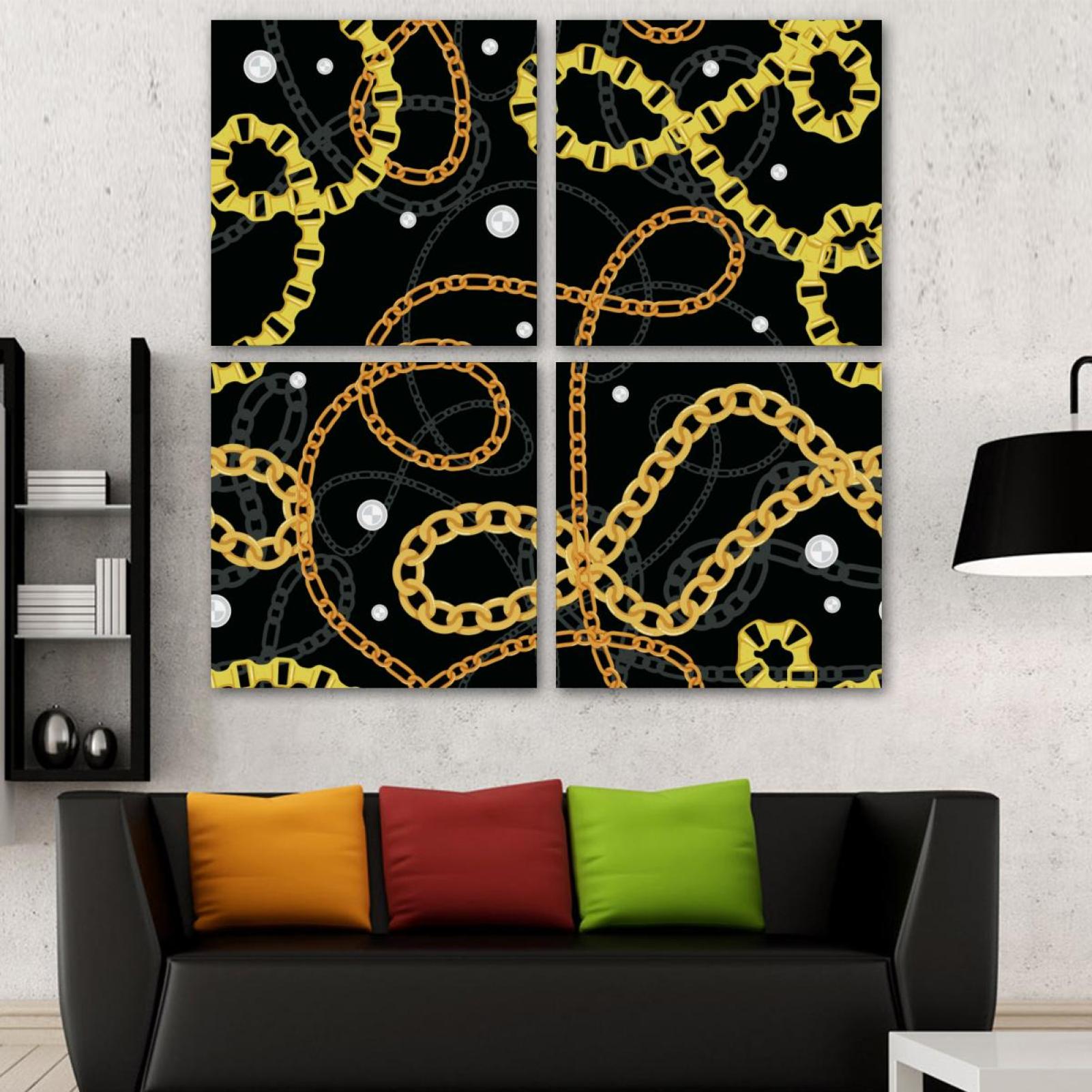 OWNSERIES Golden Chains Print Pattern 4PC Frameless Canvas Wall Art ...