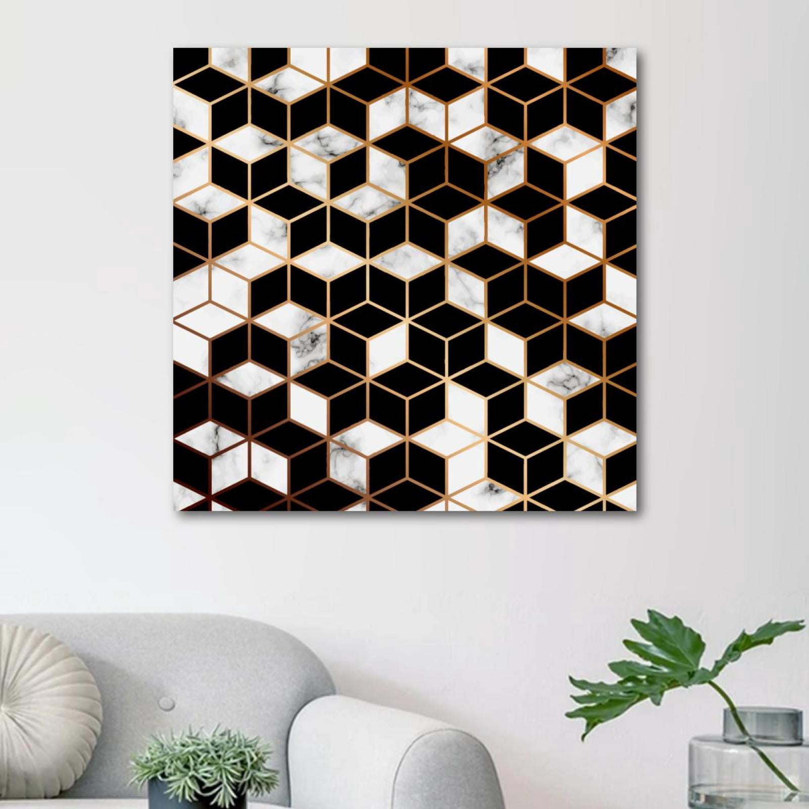 OWNSERIES Golden Line Geometric Pattern Black White Pattern Canvas Wall ...