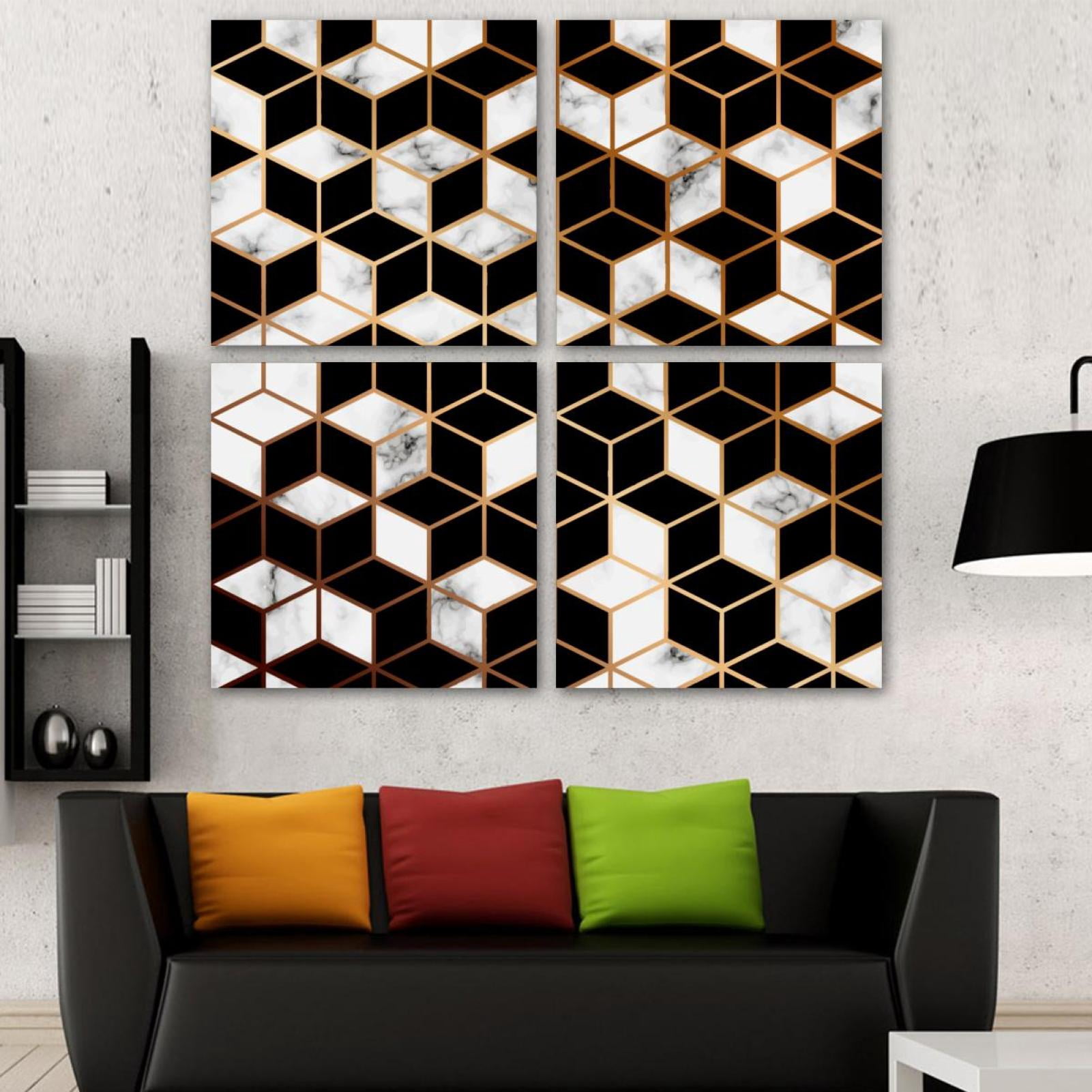 OWNSERIES Golden Line Geometric Pattern Black White Pattern 4PC ...
