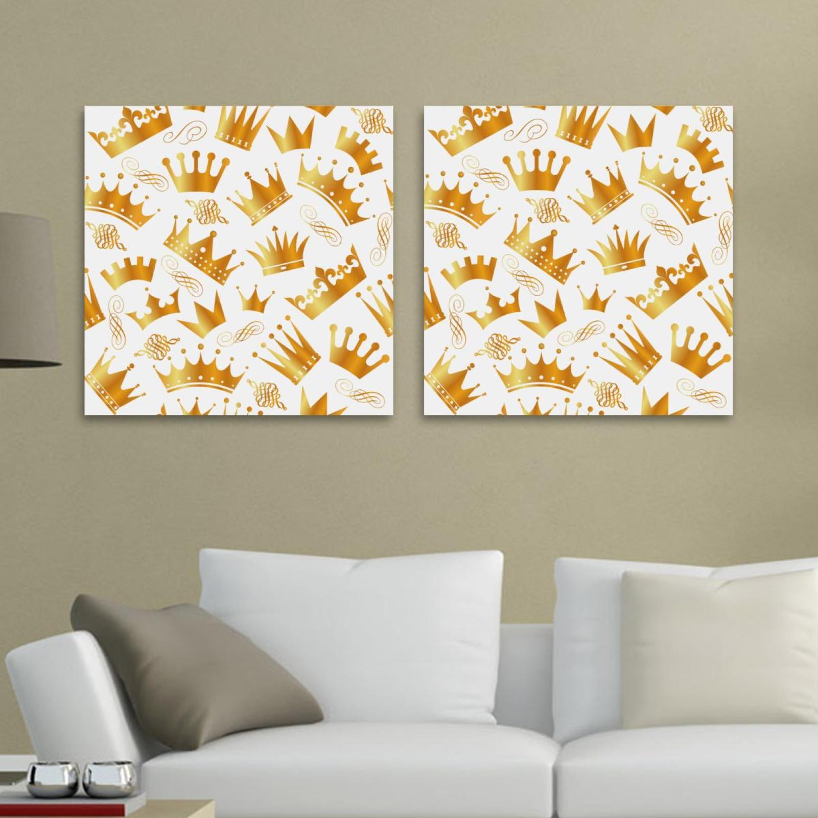 OWNSERIES Golden Queen Princess Crowns Pattern 2PC Canvas Wall Art Paintings for Living Room ...