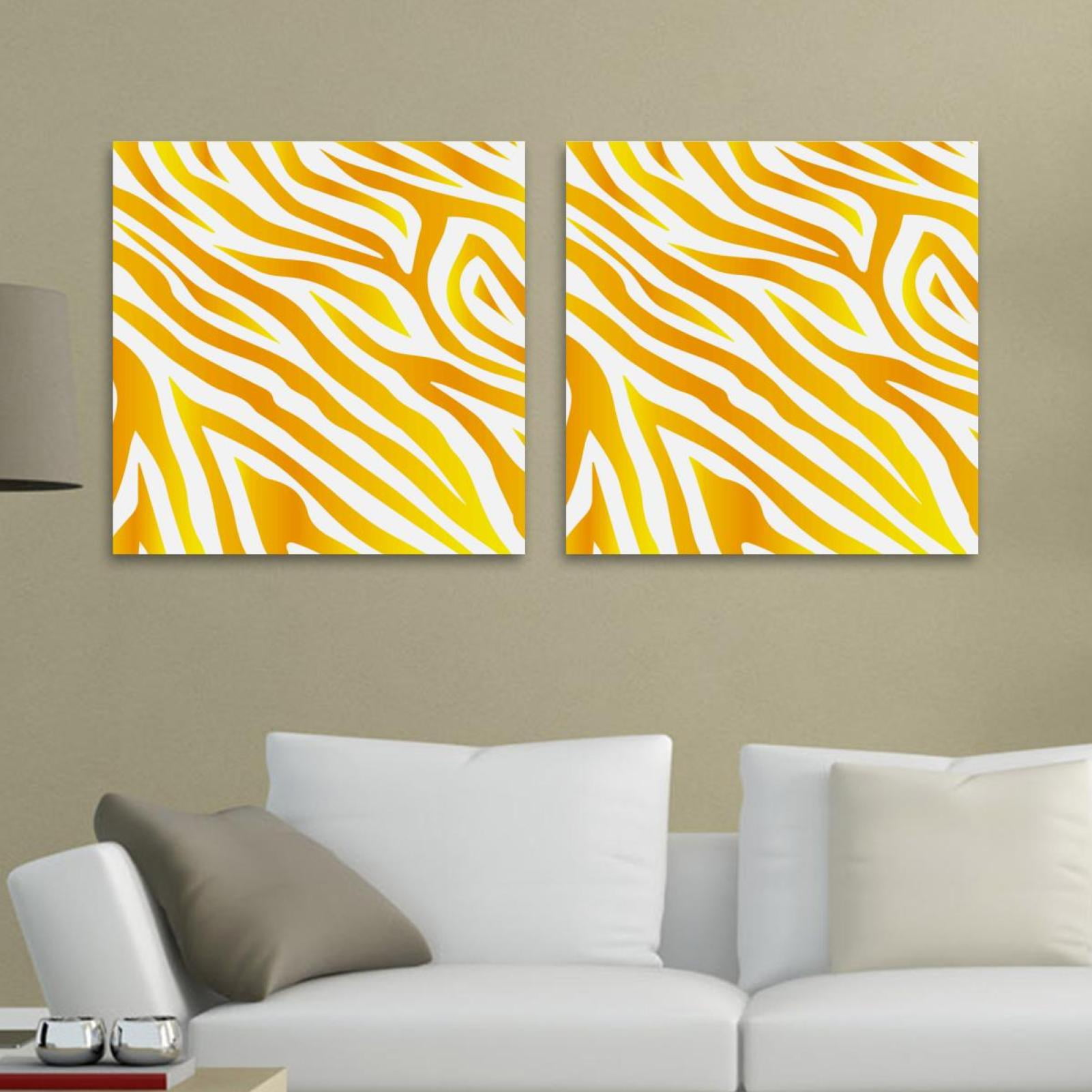 OWNSERIES Golden Yellow Zebra Print Pattern 2PC Canvas Wall Art ...
