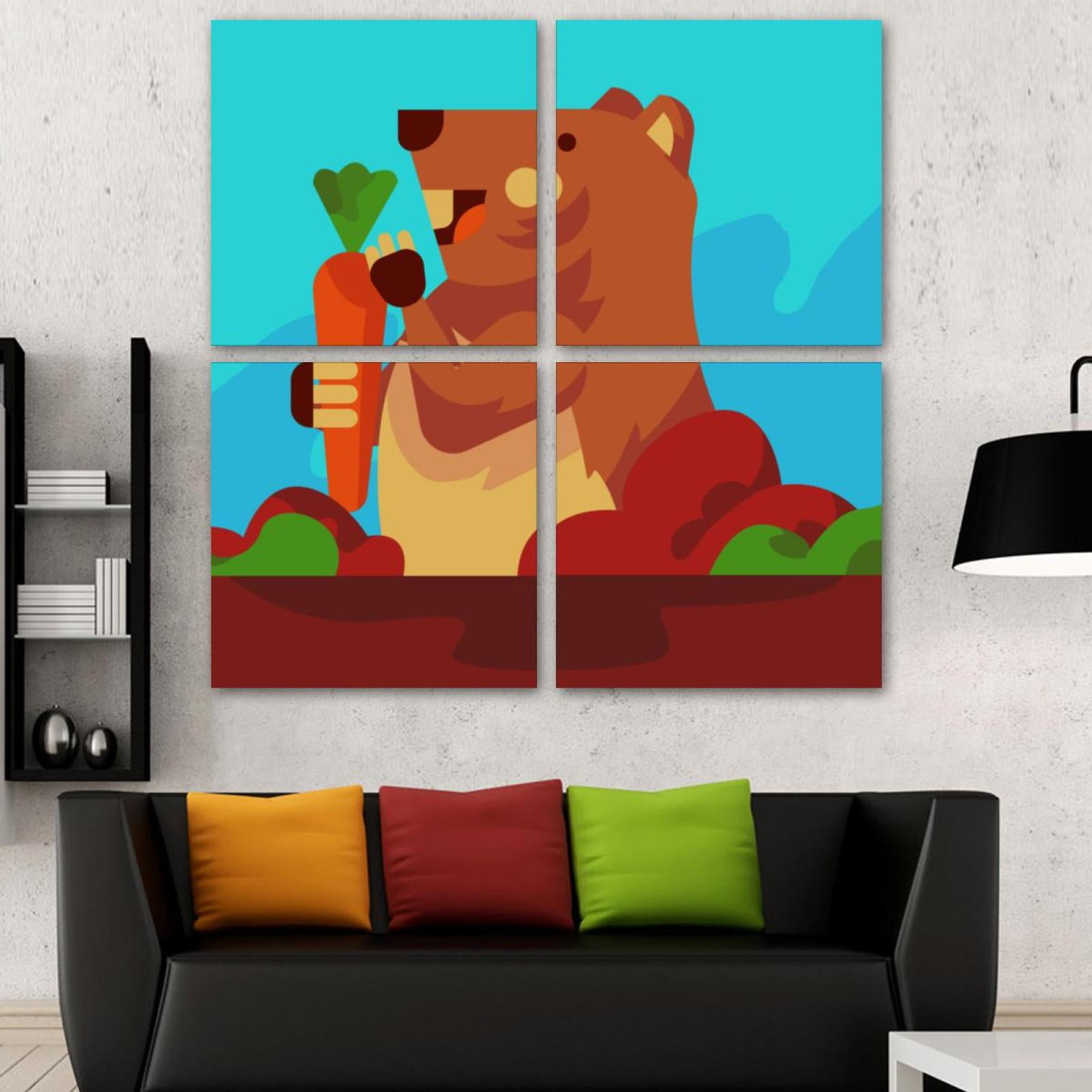OWNSERIES Gopher Eating Carrot Pattern 4PC Frameless Canvas Wall Art ...