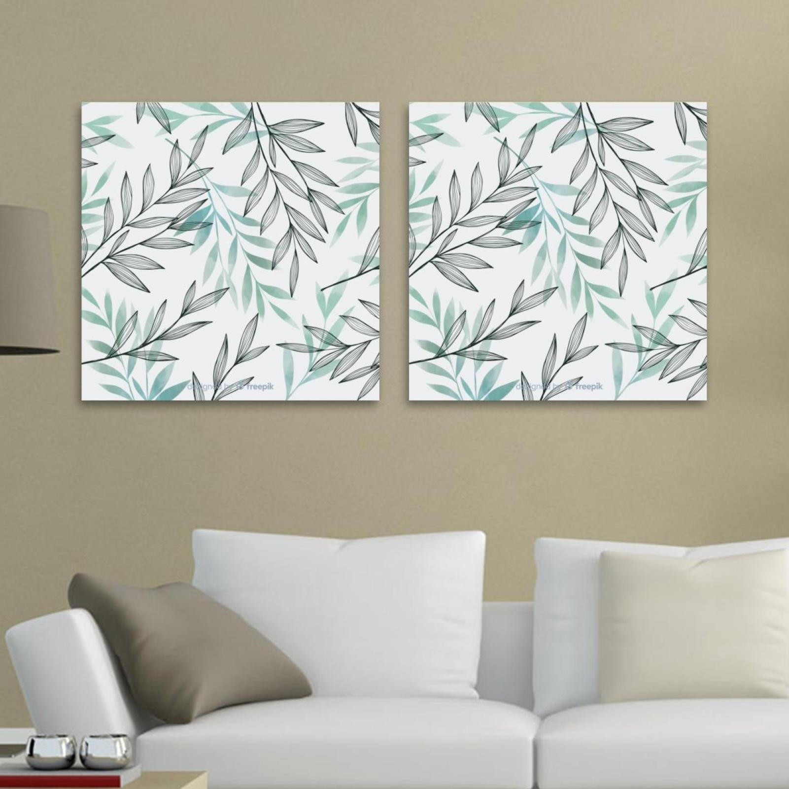 OWNSERIES Gray Blue Leaves Pattern 2PC Canvas Wall Art Paintings for ...