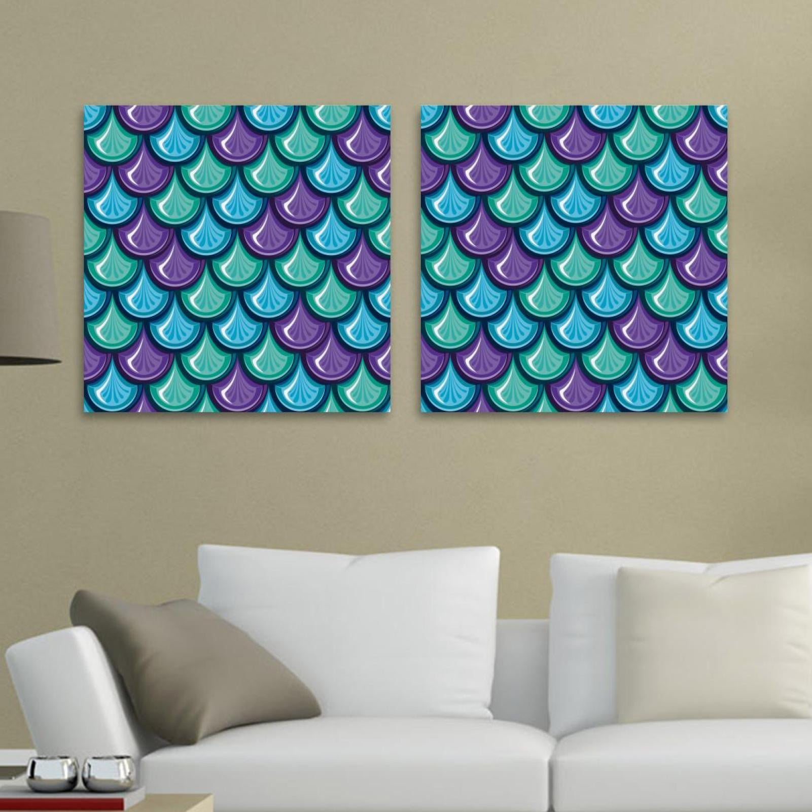 OWNSERIES Green Blue Purple Fish Scale Pattern 2PC Canvas Wall Art ...
