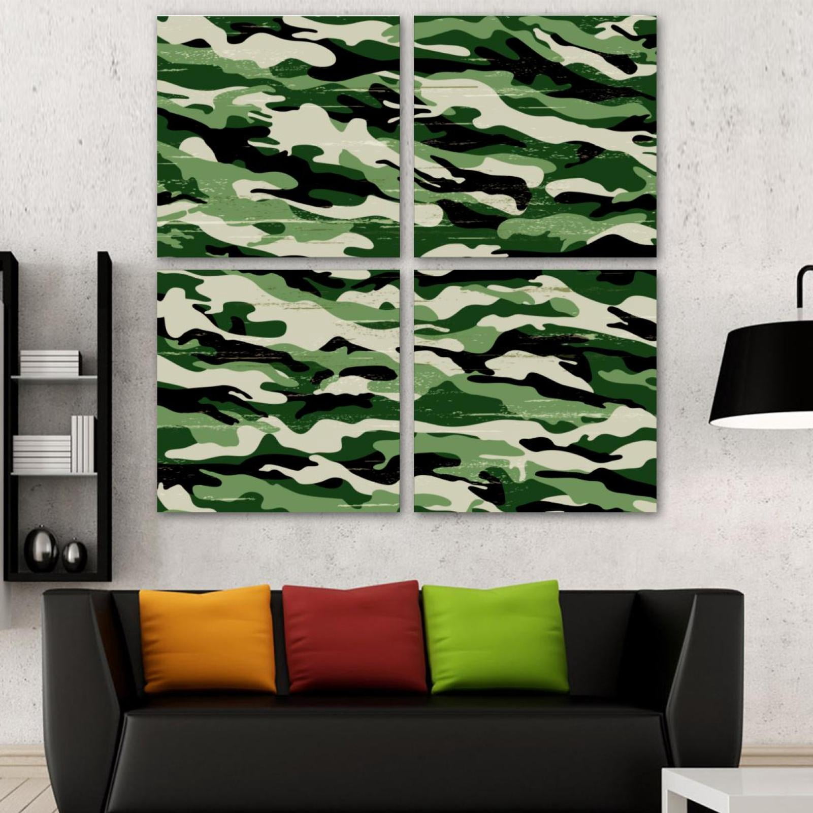 OWNSERIES Green Camo Military Pattern 4PC Frameless Canvas Wall Art ...