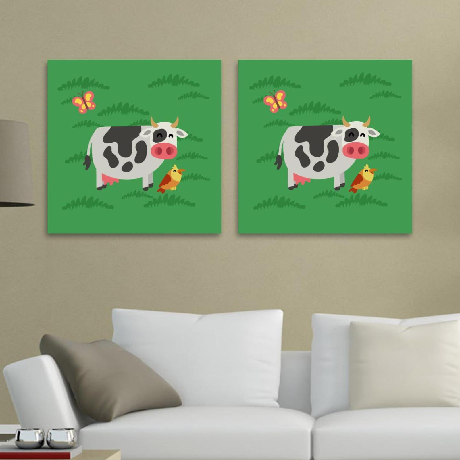 OWNSERIES Green Cow Pattern 2PC Canvas Wall Art Paintings for Living ...