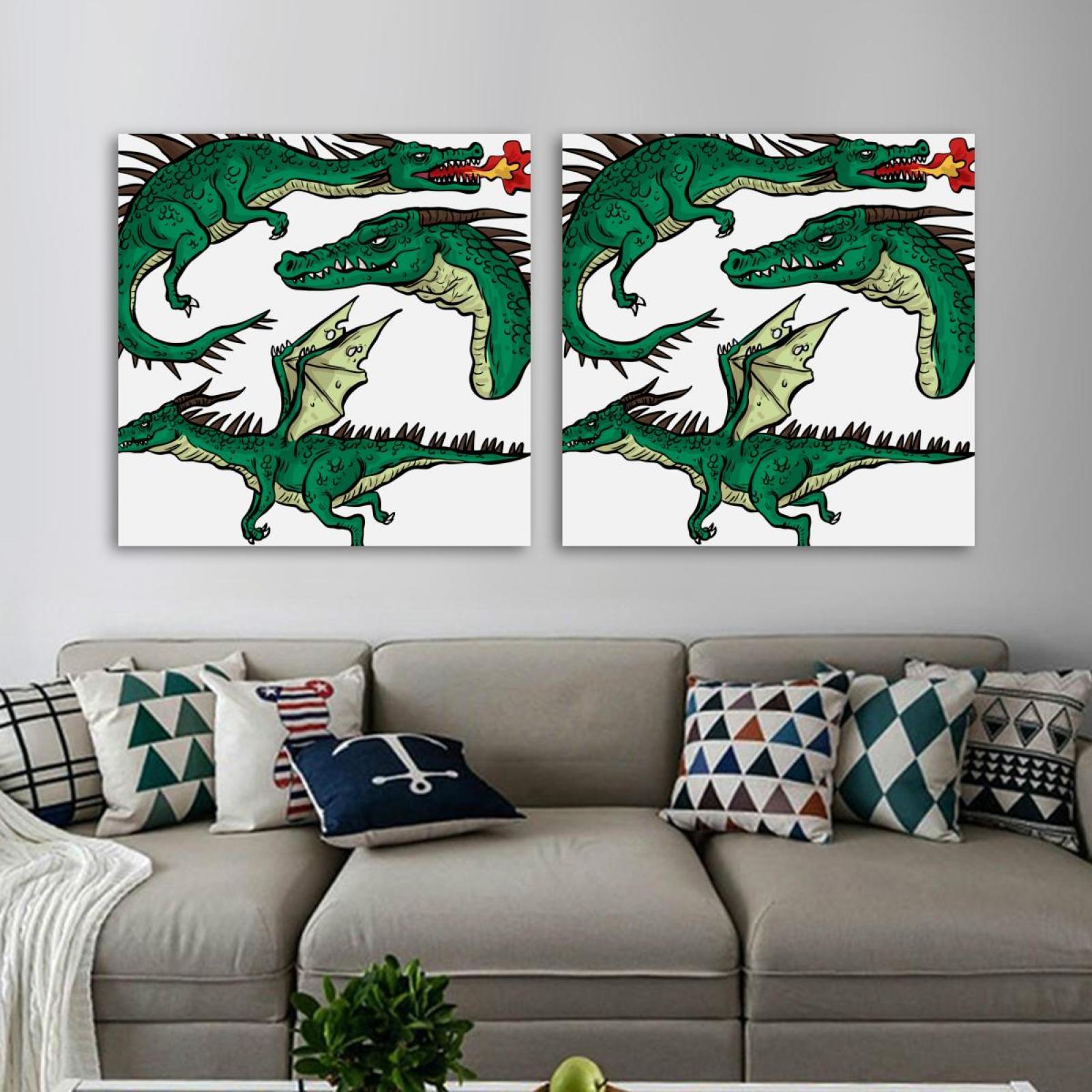 OWNSERIES Green Dragon Pattern 2PC Canvas Wall Art Paintings for Living ...
