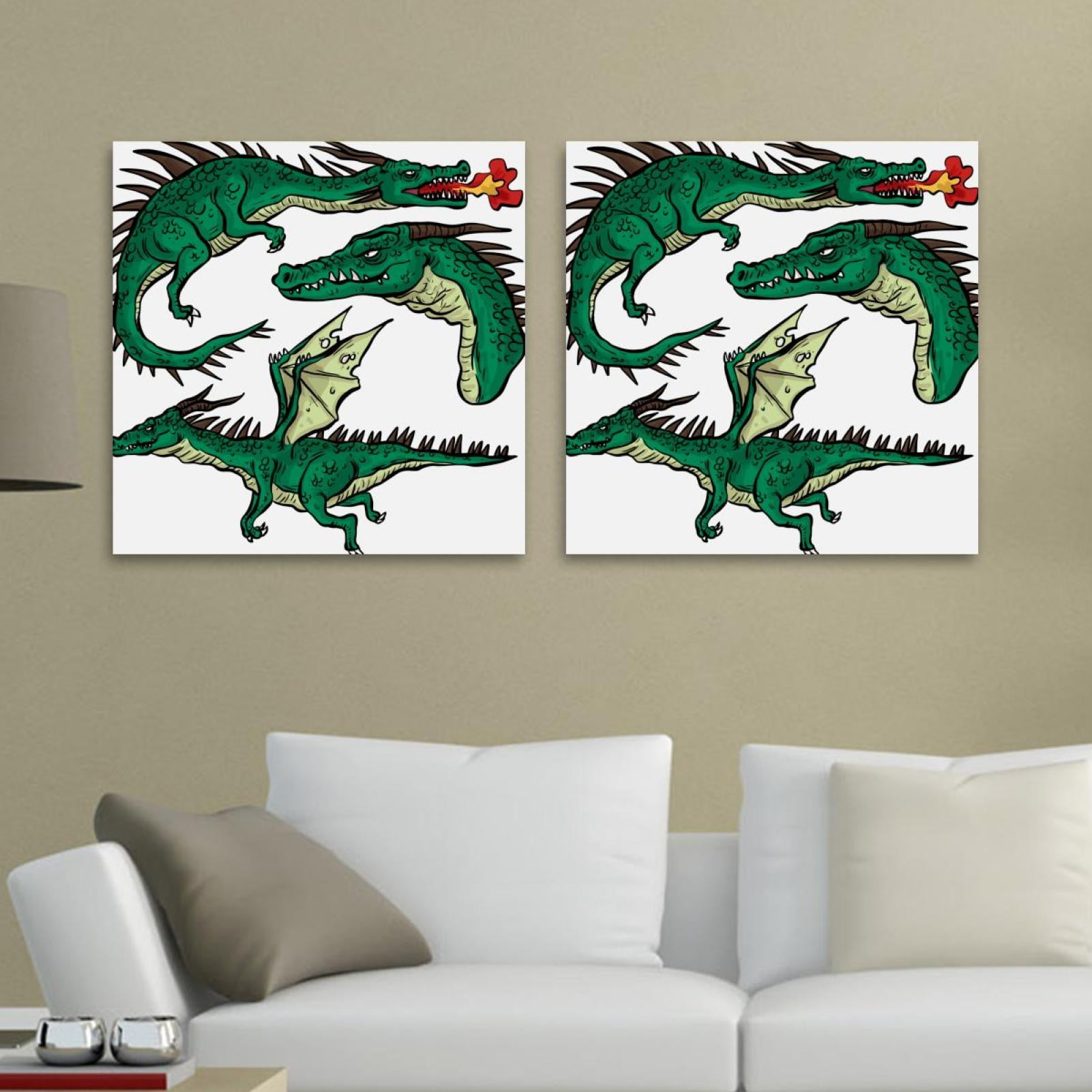 OWNSERIES Green Dragon Pattern 2PC Canvas Wall Art Paintings for Living ...
