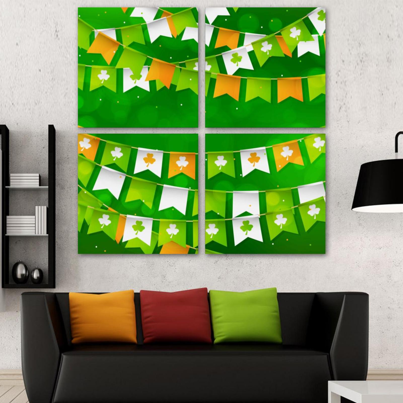 OWNSERIES Green Festive-Garlands Pattern 4PC Frameless Canvas Wall Art ...