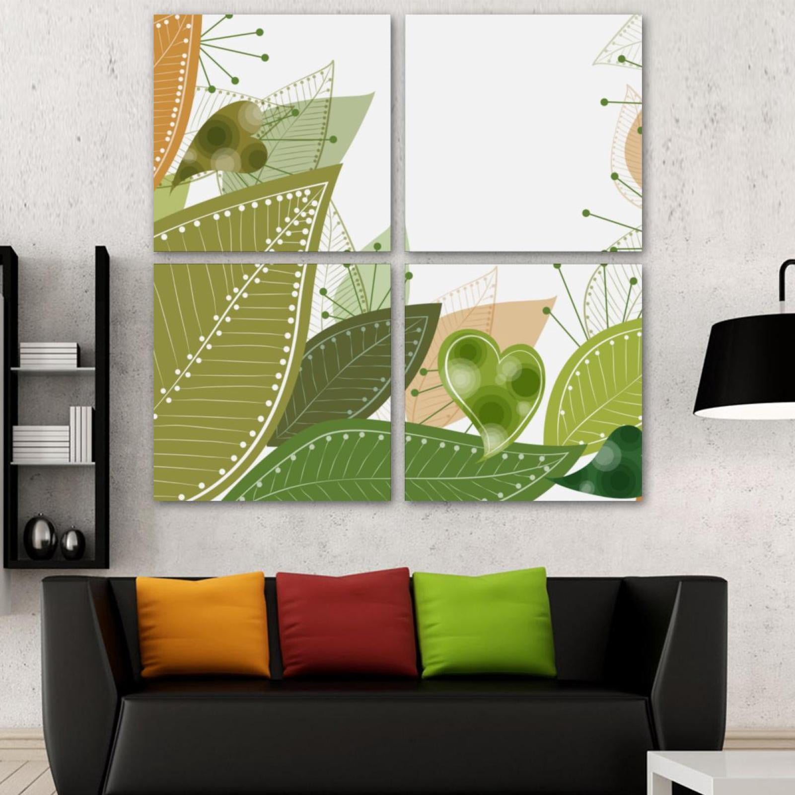 OWNSERIES Green Forest Leaves Love-Shaped Leaf Pattern 4PC Frameless ...