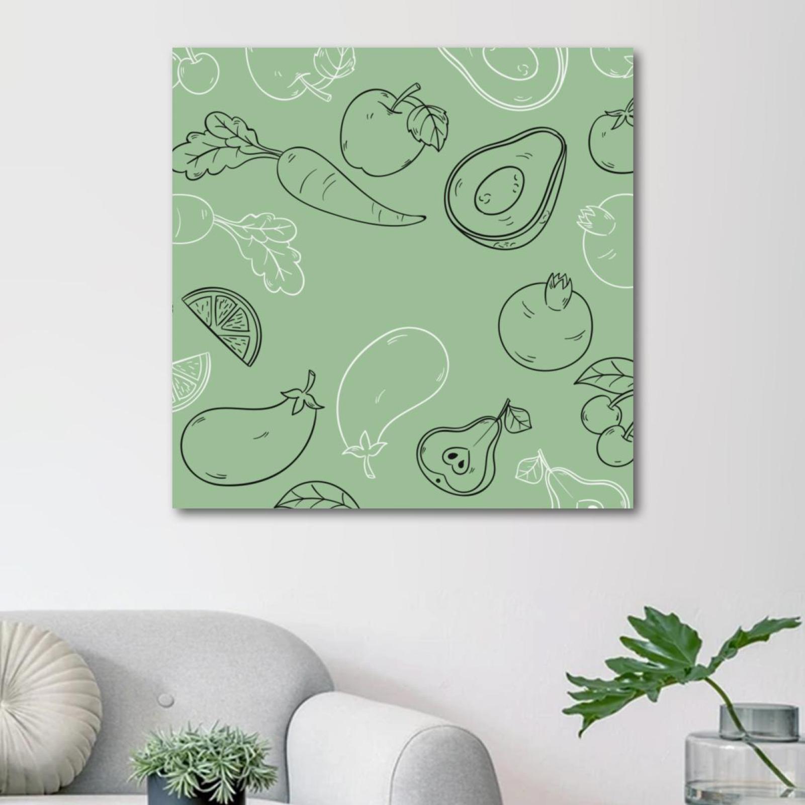 OWNSERIES Green Hand Drawn Healthy Food Pattern-01 Pattern Canvas Wall ...