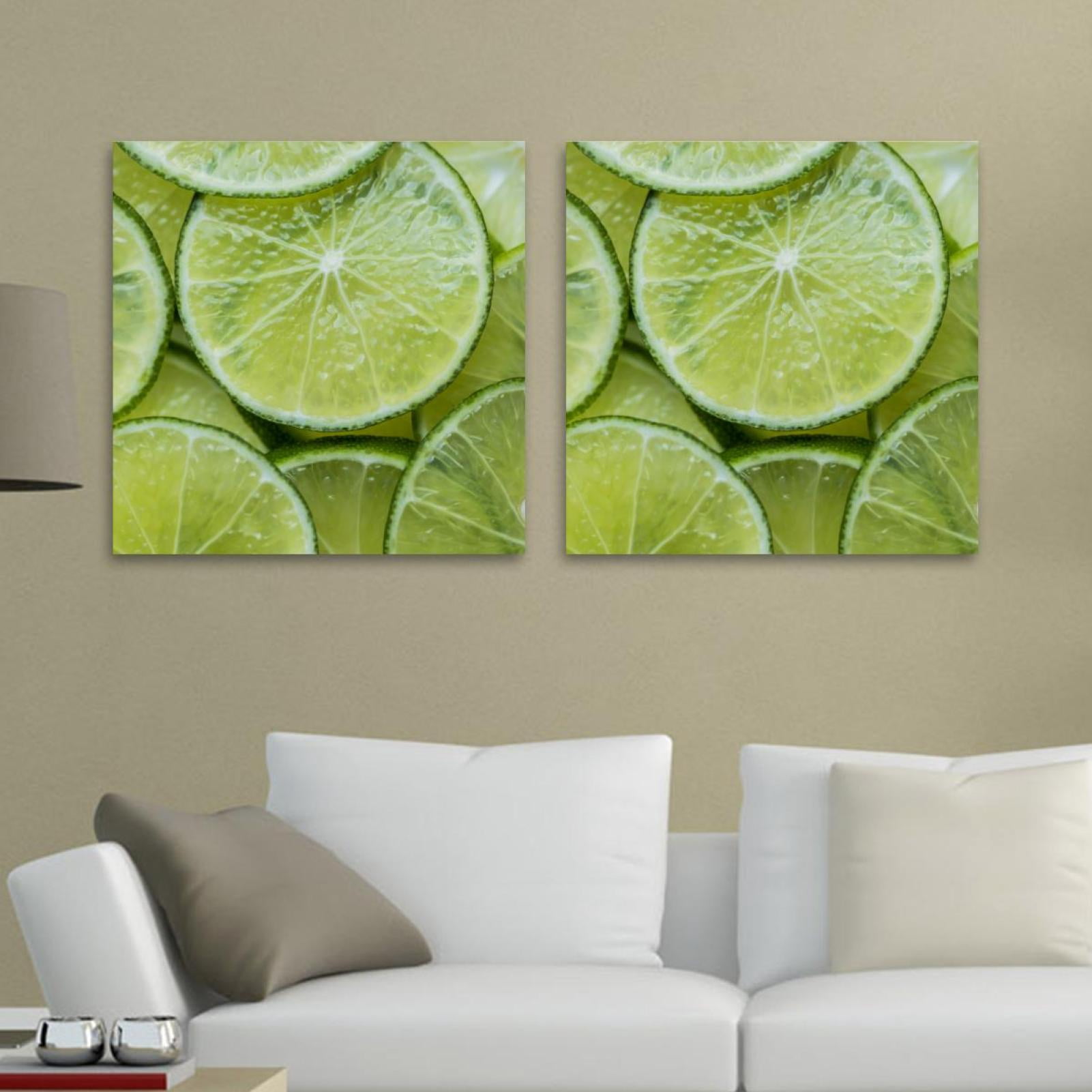 OWNSERIES Green Lemon Slice Pattern 2PC Canvas Wall Art Paintings for ...