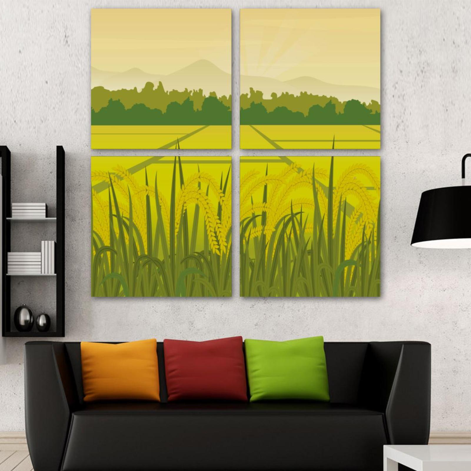 OWNSERIES Green Rice Field Mountain Paint Pattern 4PC Frameless Canvas ...