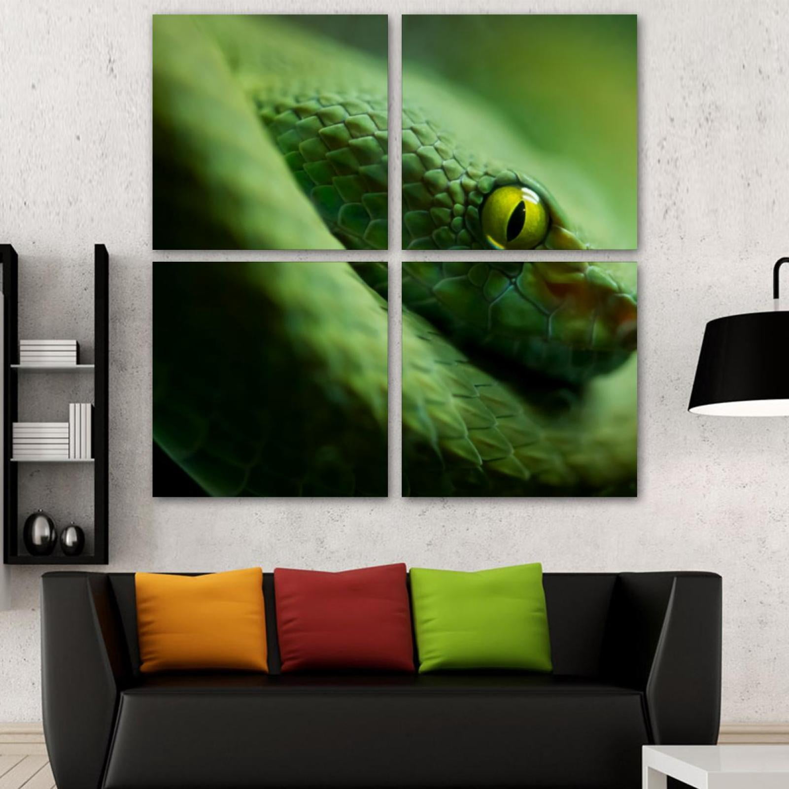 OWNSERIES Green Snake Pattern 4PC Frameless Canvas Wall Art Paintings ...