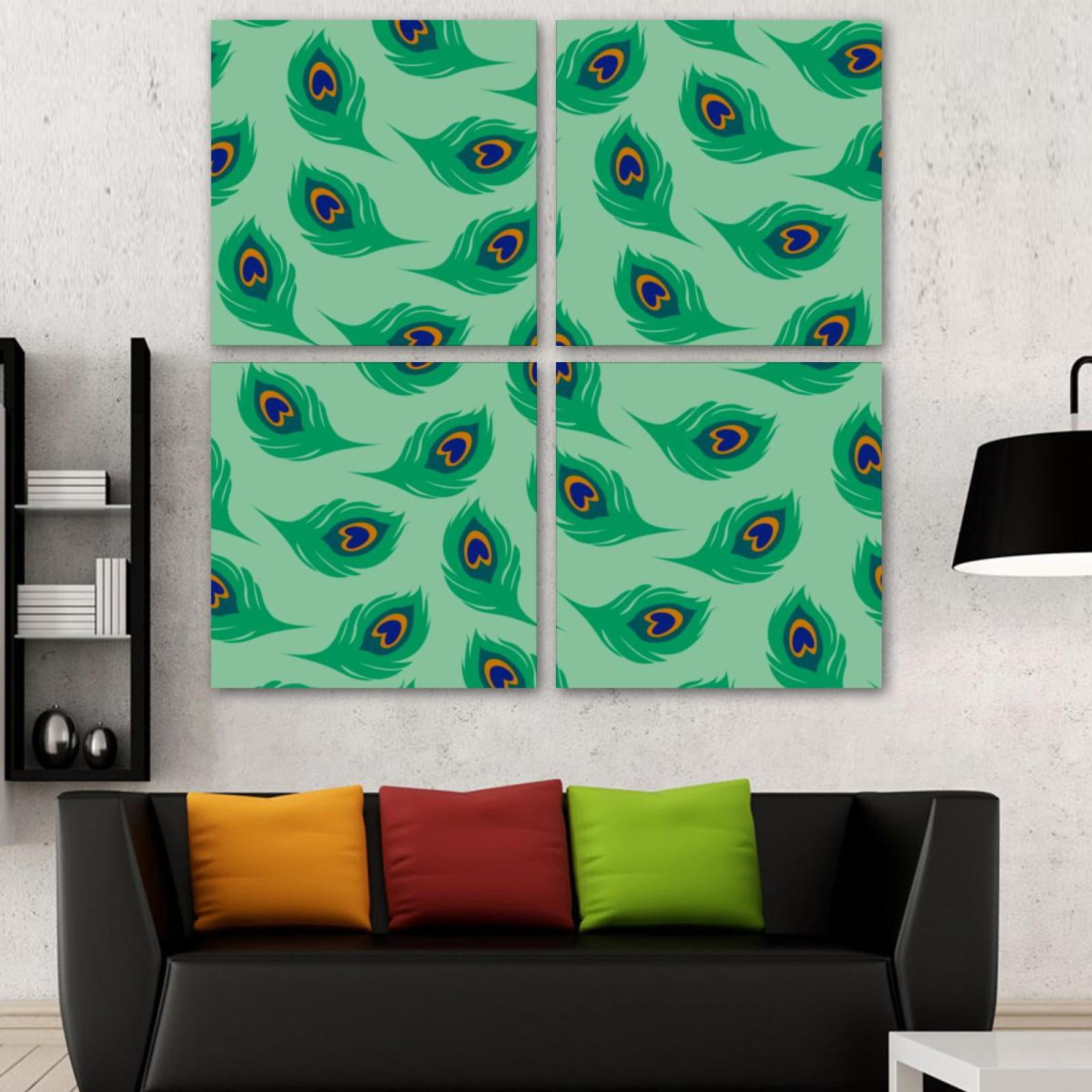 OWNSERIES Green Tail Peacock Pattern Pattern 4PC Frameless Canvas Wall ...