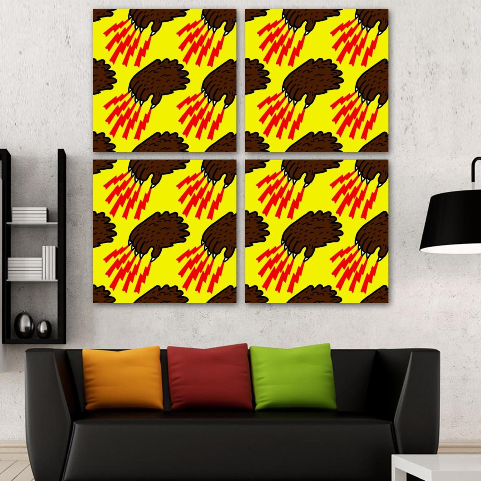 OWNSERIES Grizzly Bear Claw Yellow Background Pattern 4PC Frameless ...